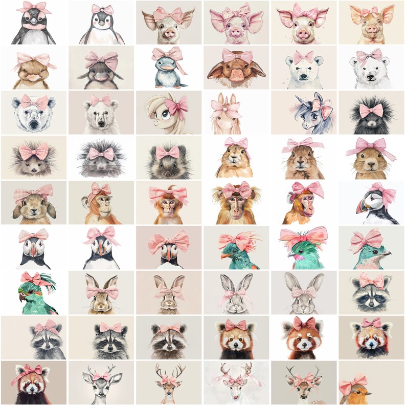 Cute Animal Images With Pink Bow - 600 High-resolution Jpgs ...