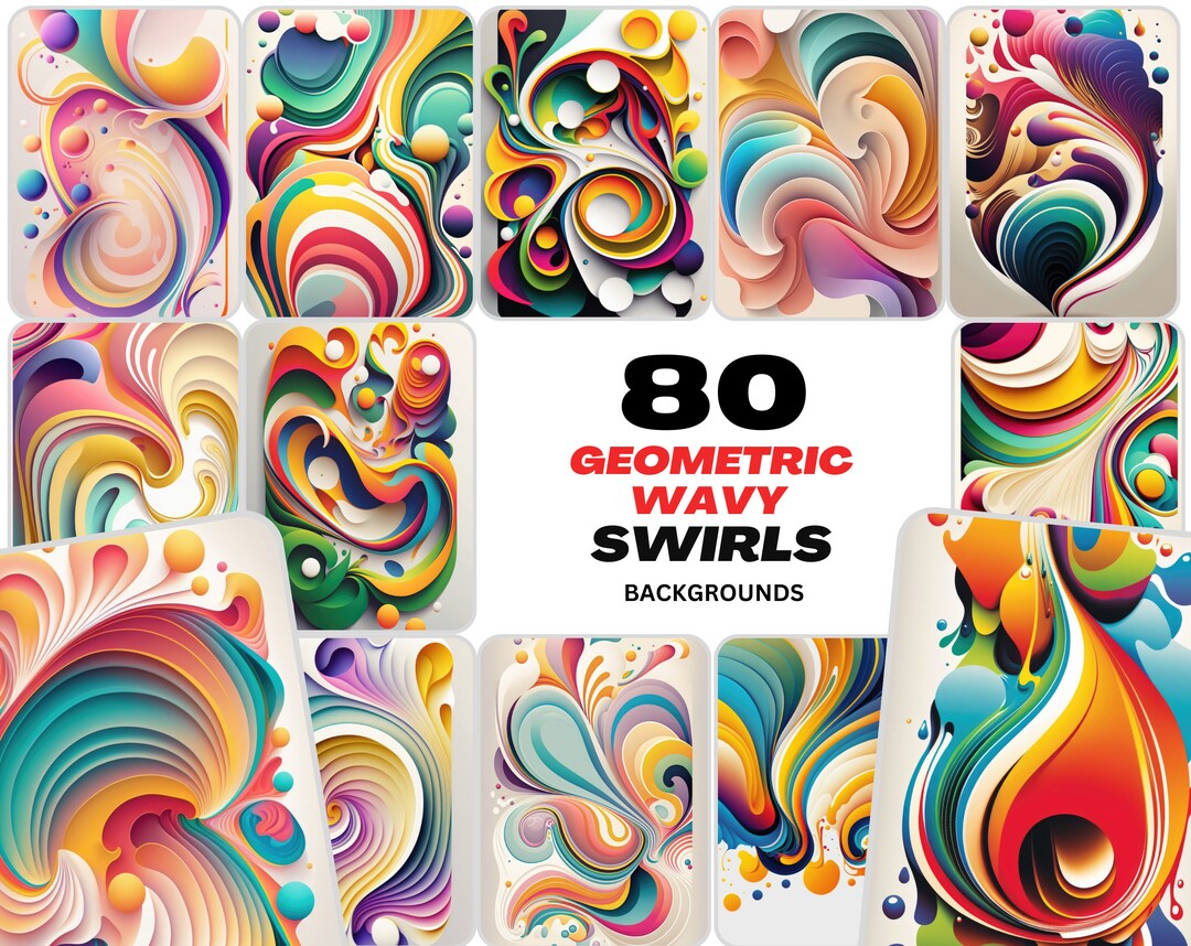 Pastel Geometric Swirls Backgrounds: 80 Art Designs (commercial Use ...