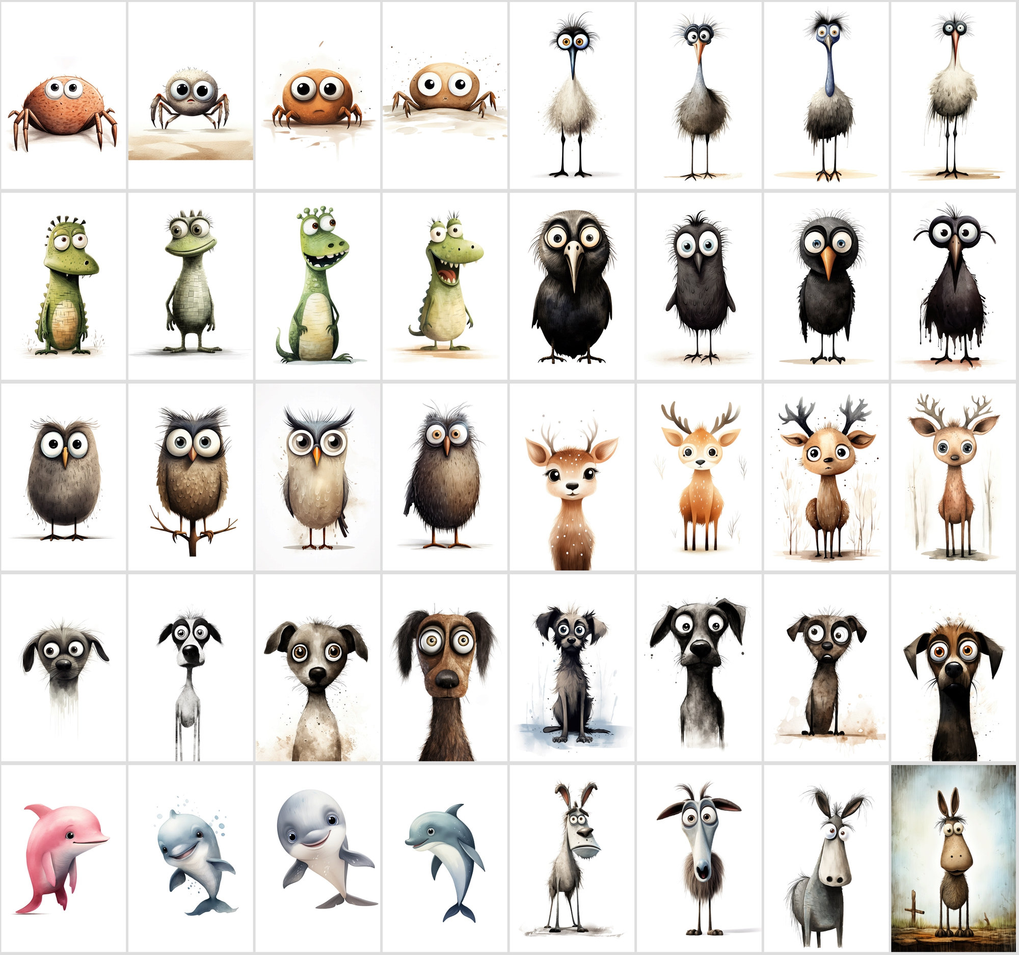 Funny Scared Animals Clipart Set: High-resolution PNG Graphics ...