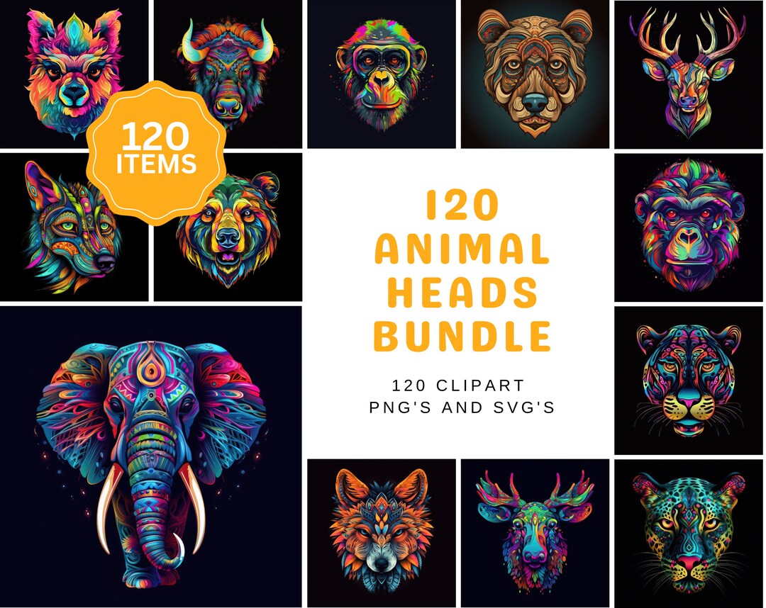 Cute Animal Heads Bundle - 120 High-quality, Multicolored Vector Images ...