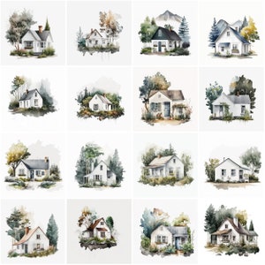 Watercolor Cottage Bundle: 60 Minimalist Cottage Images for Rustic Home ...