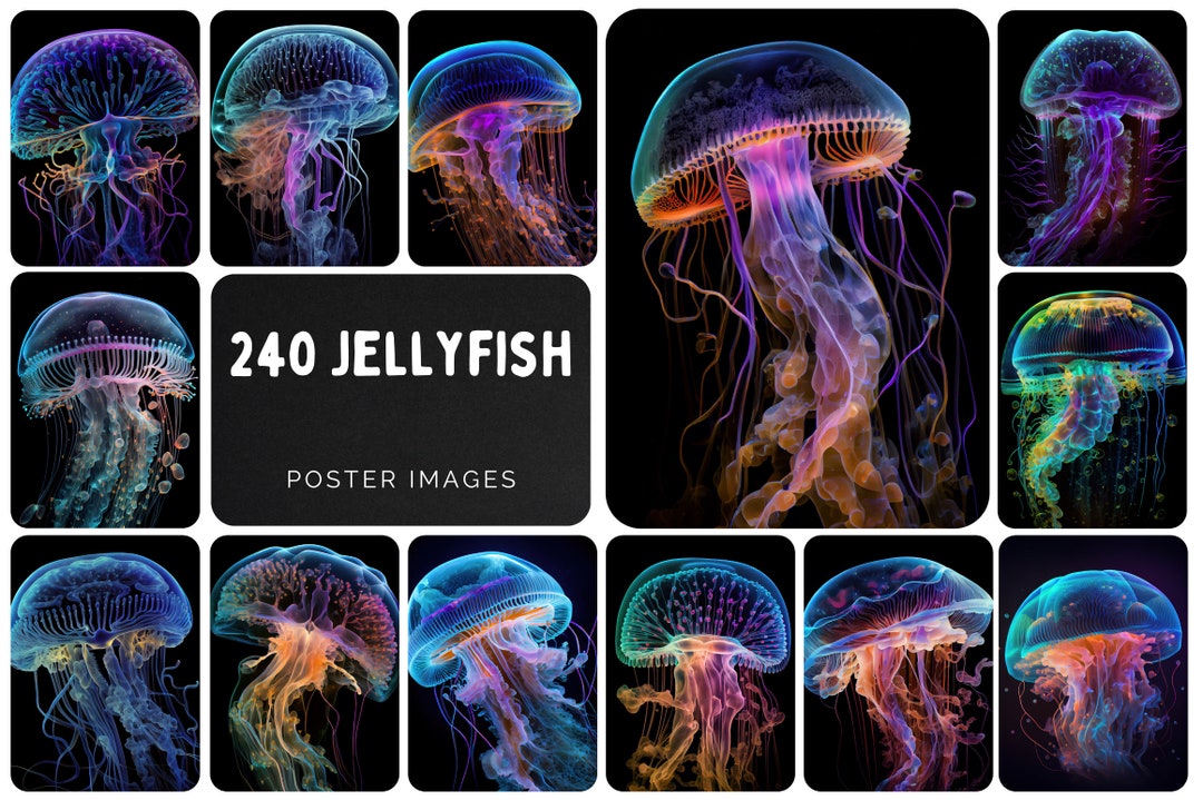 Neon Jellyfish Printable Posters: 240 Glowing Images (commercial ...
