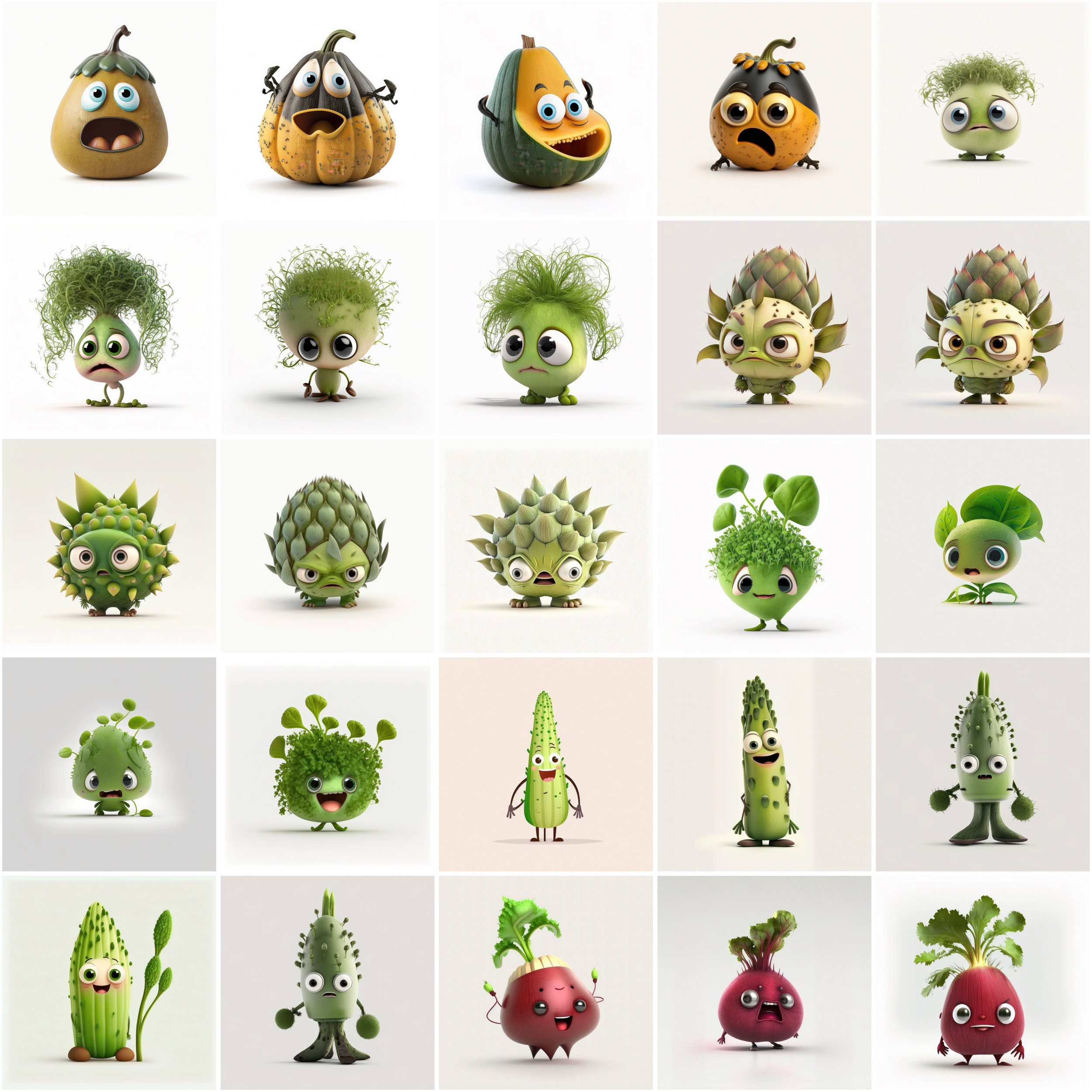 Bundle of 200 Funny Vegetable Images With No Background and Shadow ...