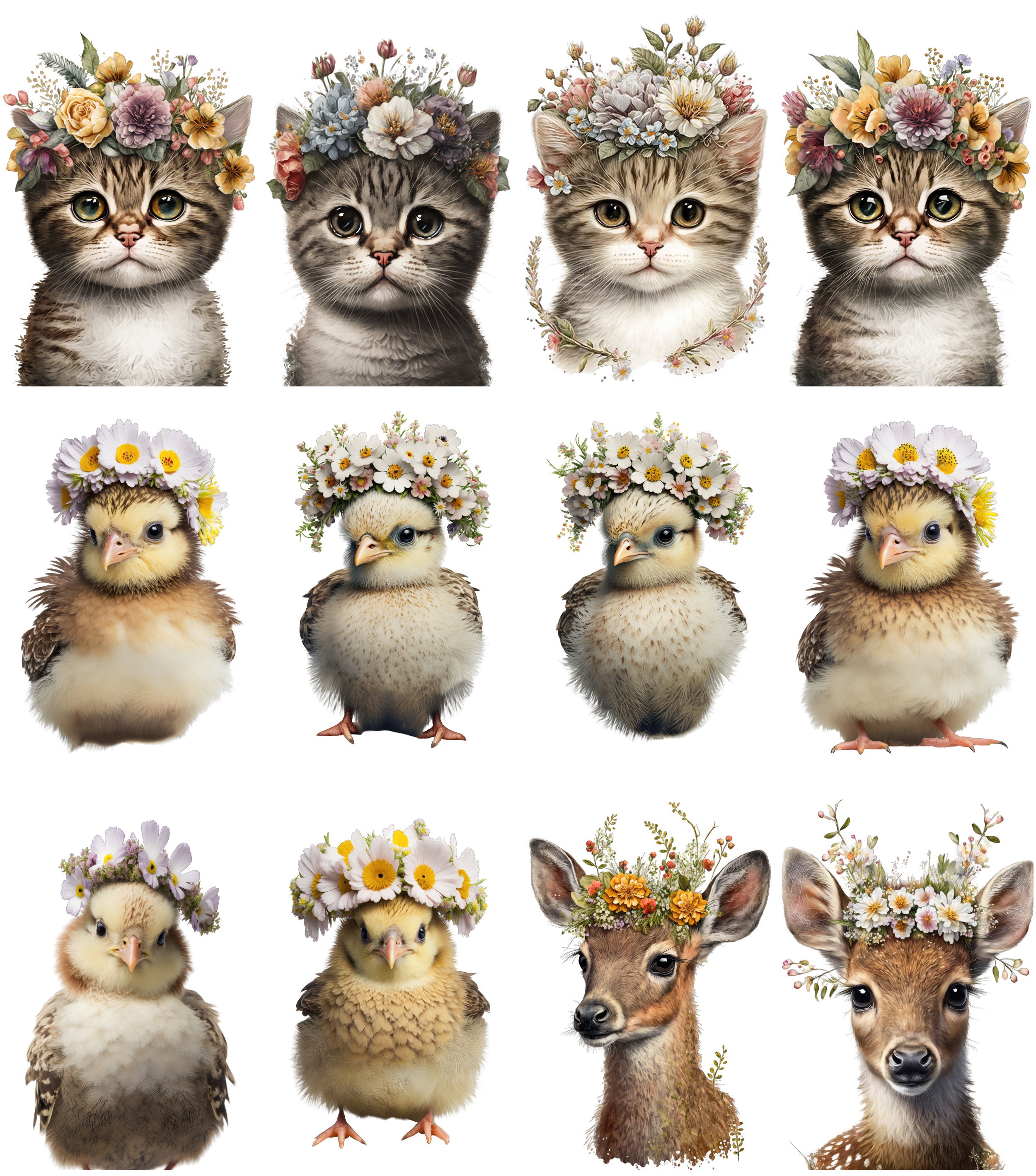Floral-crowned Animals. Baby Room Wall Art. Transparent PNG - Etsy
