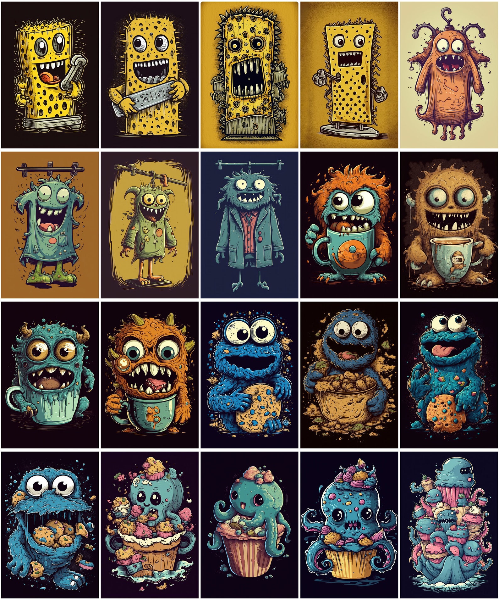 140 Whimsical Funny Monster Designs Bundle Ideal for T-shirts, Wall Art ...