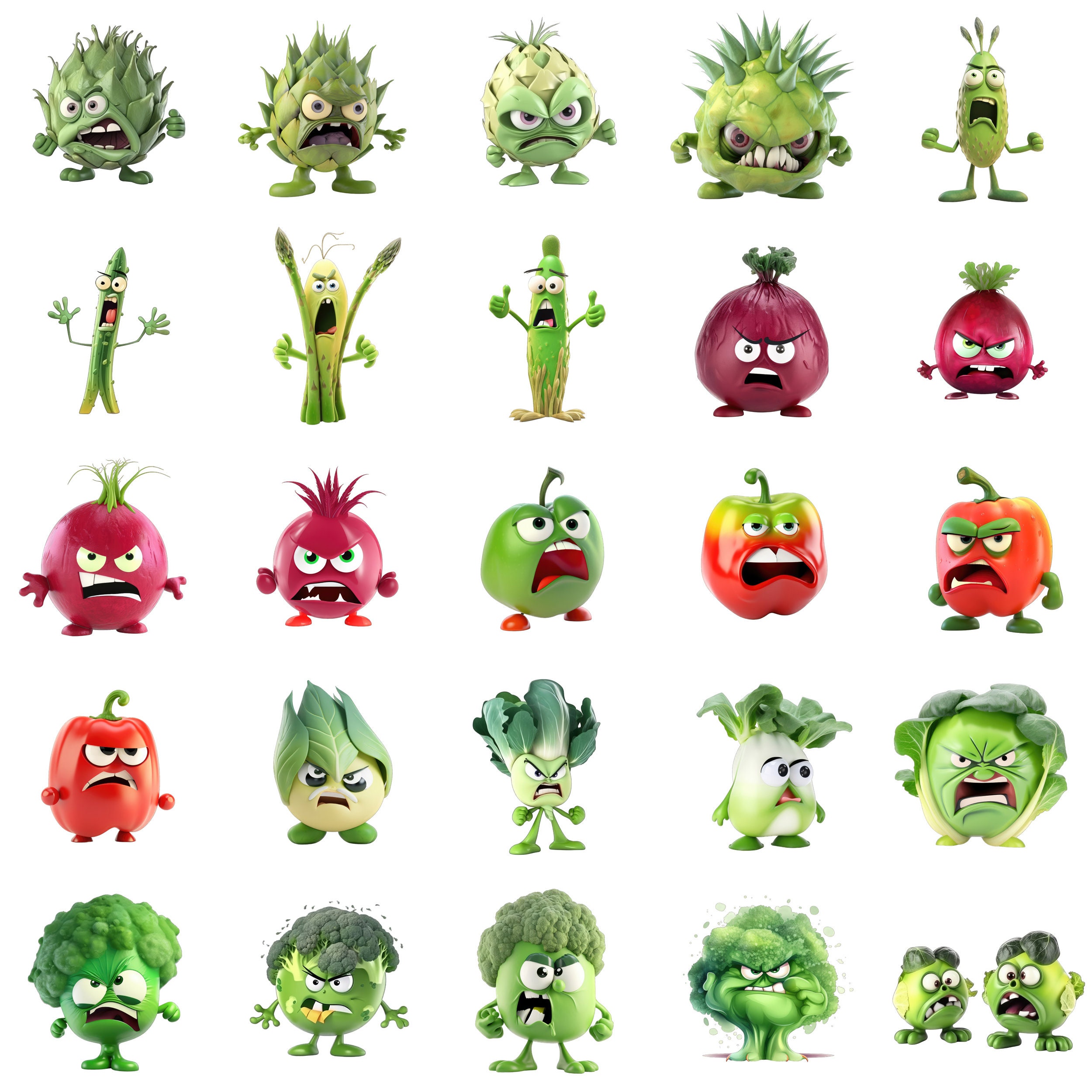 180 Angry Vegetable Transparent Images Bundle Digital - Etsy