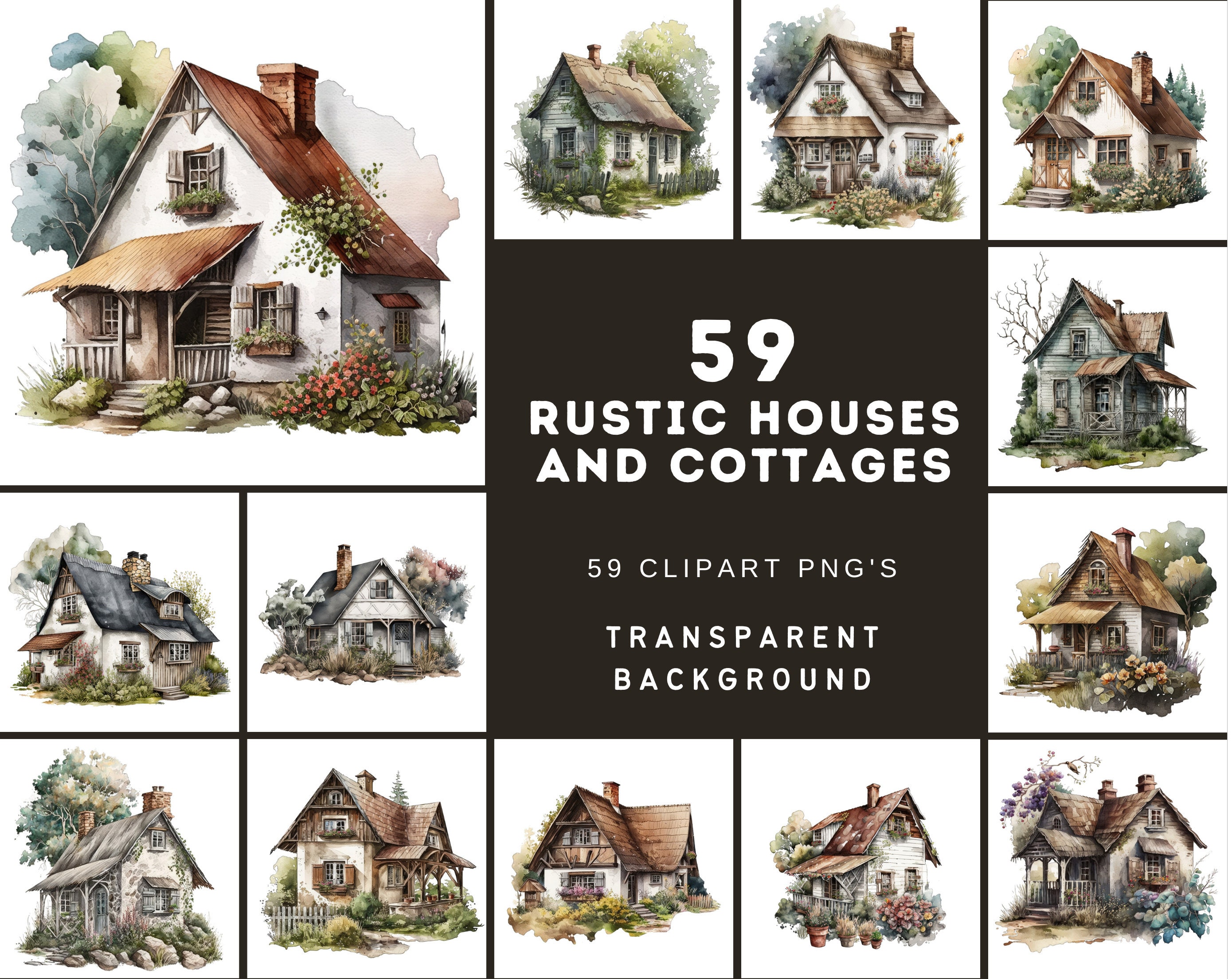 Rustic House & Cottage Bundle - 59 High-quality Images, Vintage Homes ...