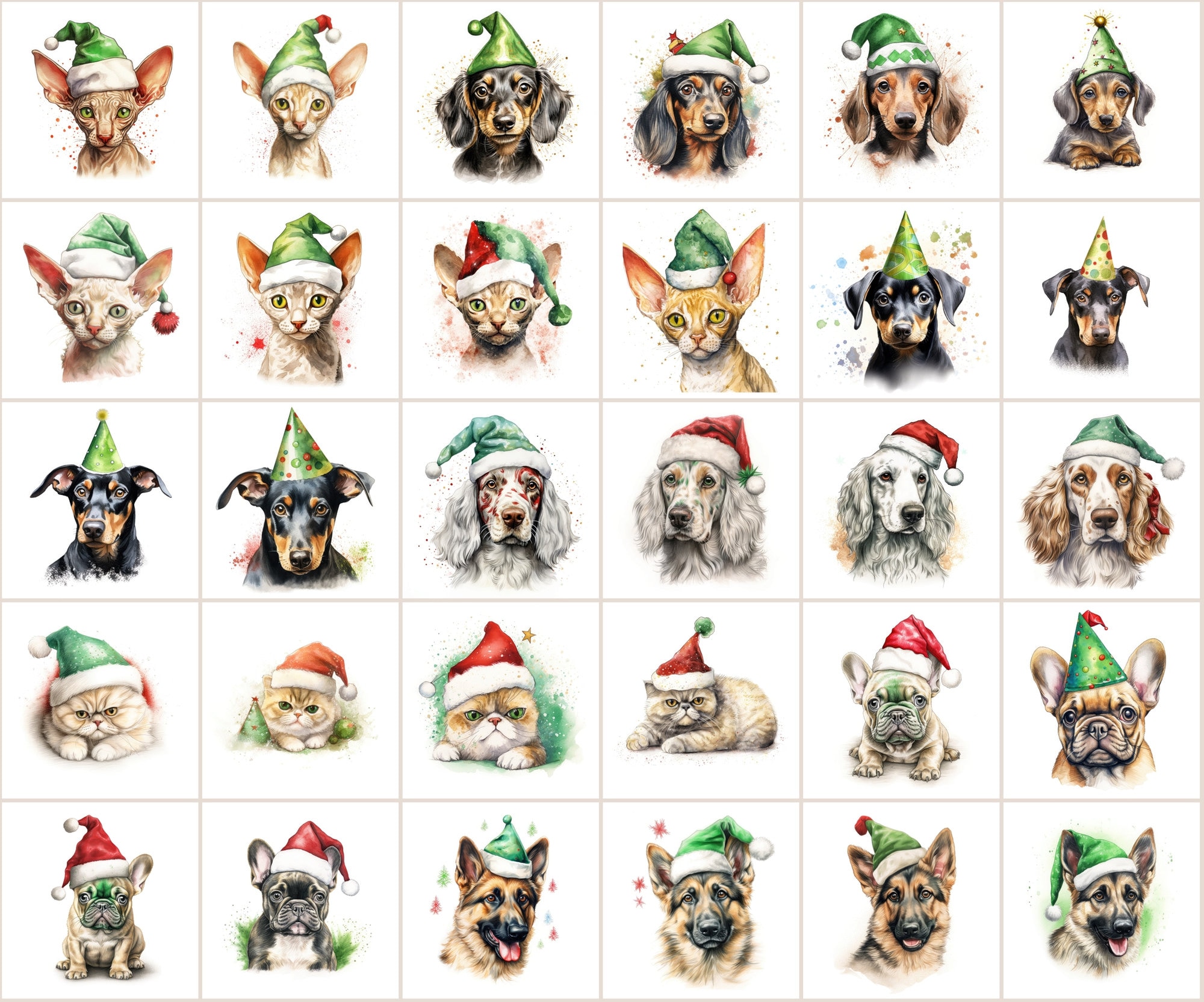 280 Animal Santa Hat Pngs: Dogs Cats Christmas Clipart - Etsy