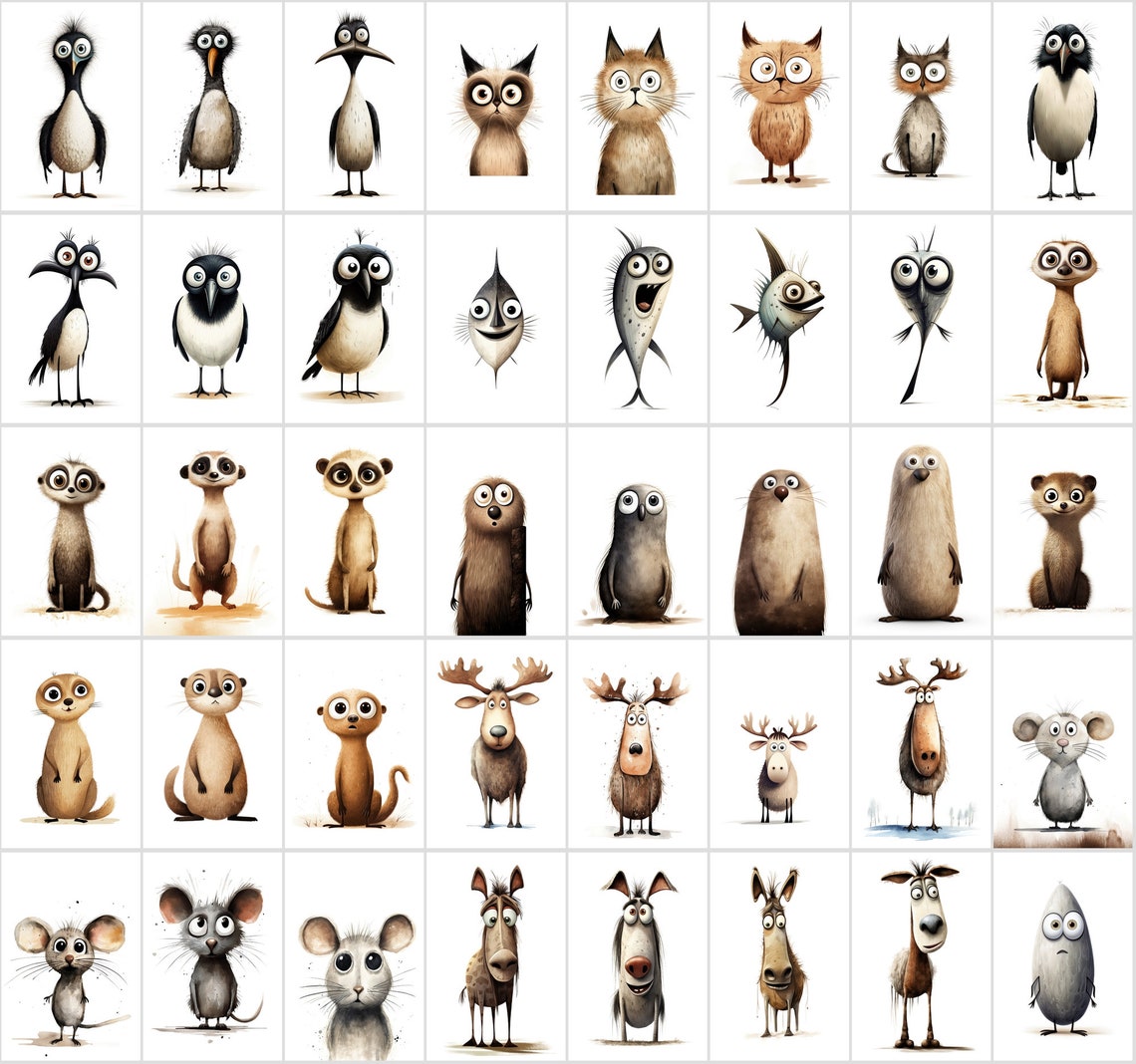 Funny Scared Animals Clipart Set: High-resolution PNG Graphics ...