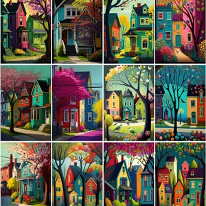 Neighbourhood Houses Backgrounds - Set of 100 Images for Canvas or ...