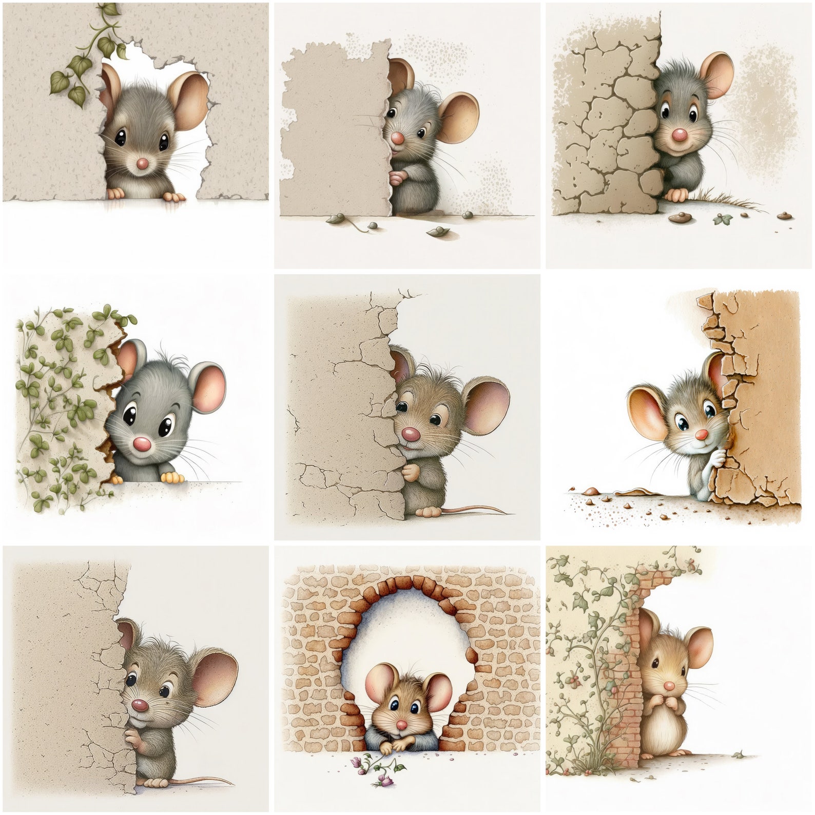 Hidden Mice Wall Art: 85 Whimsical Mouse Illustrations (digital ...