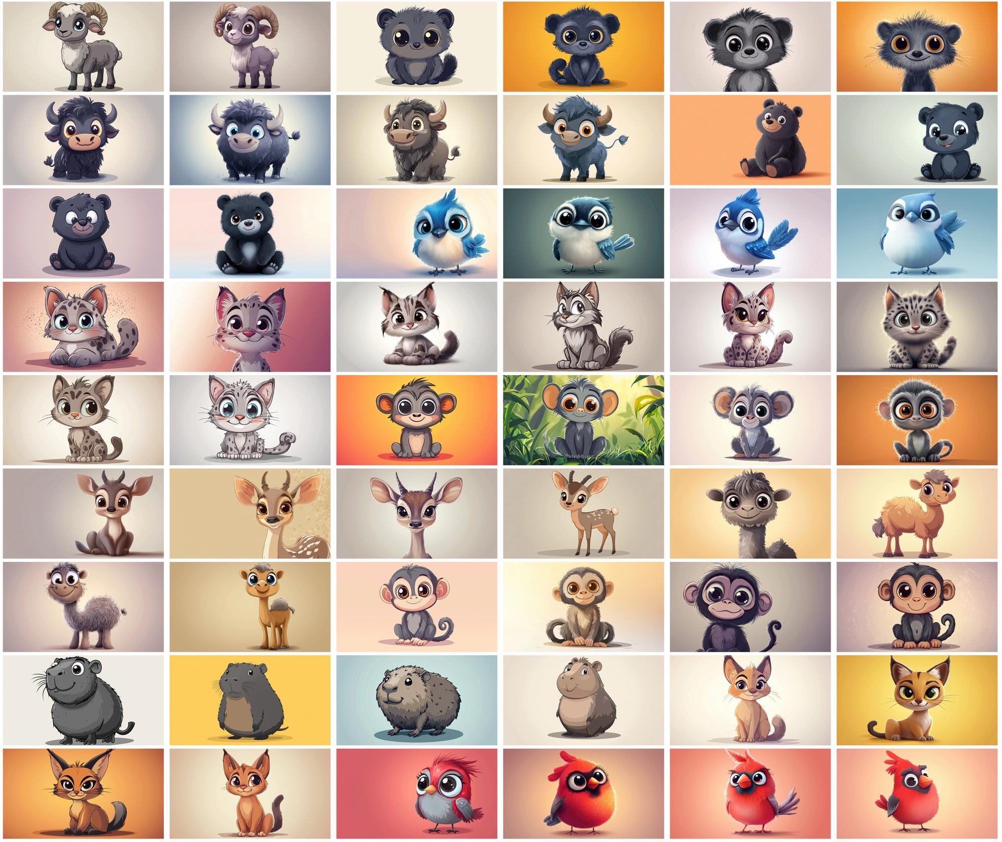 620 Adorable Cartoon Animals With Gradient Backgrounds - Etsy