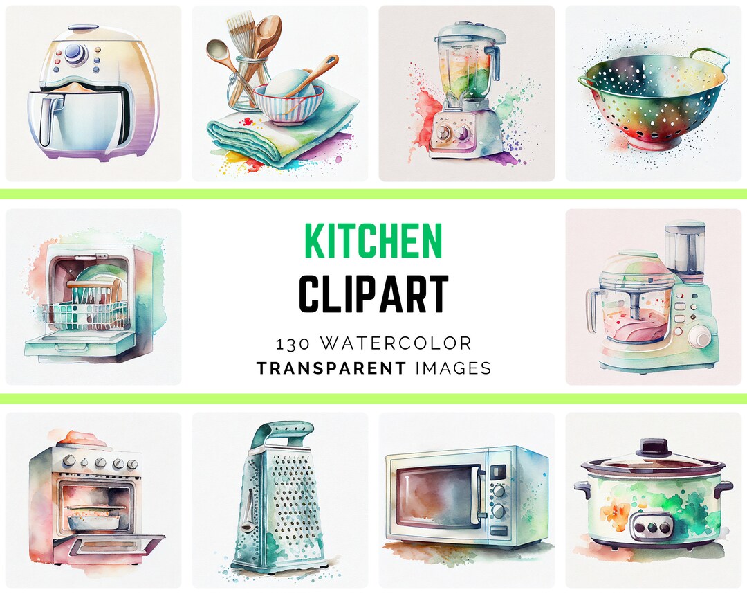Kitchen Watercolor Appliance Bundle Clipart: 130 High-quality Images ...