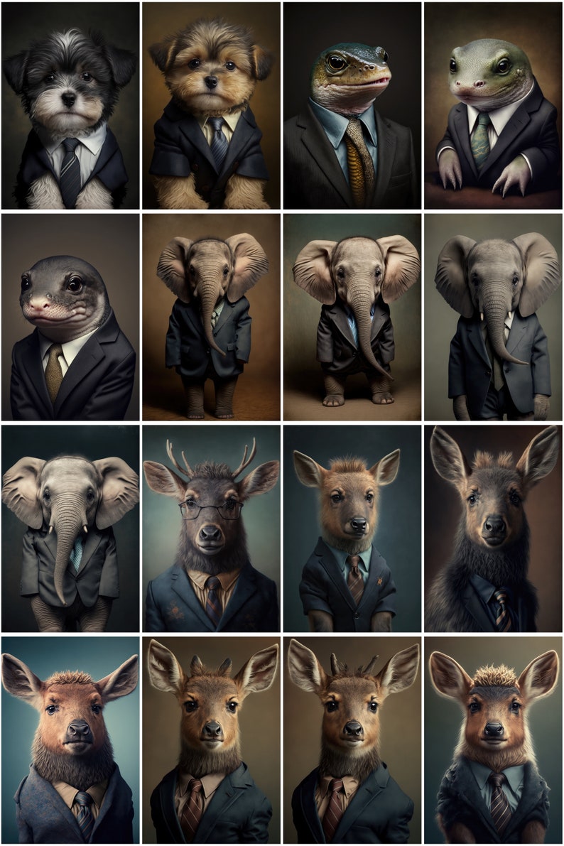 Baby Animals in Suits Illustrations: 390 Whimsical PNG Clipart - Etsy