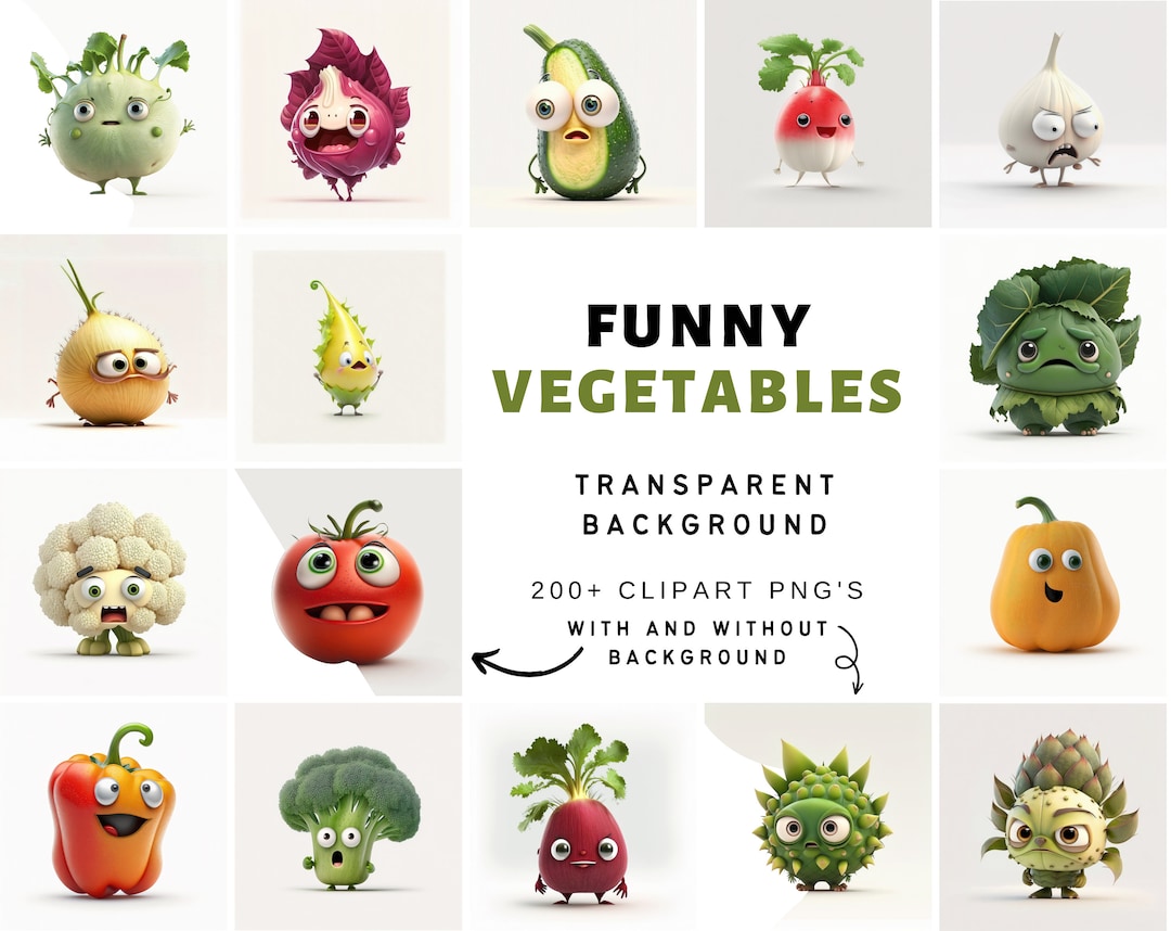 Bundle of 200+ Funny Vegetable Images With No Background and Shadow ...
