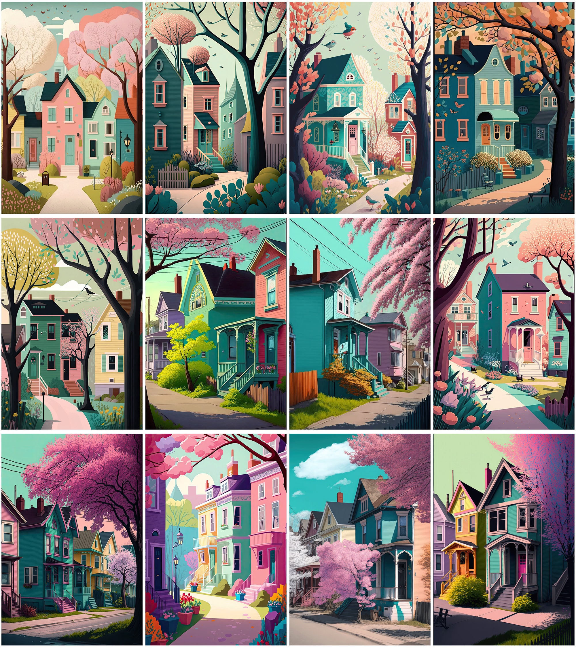 Neighbourhood Houses Backgrounds Set of 100 Images for - Etsy