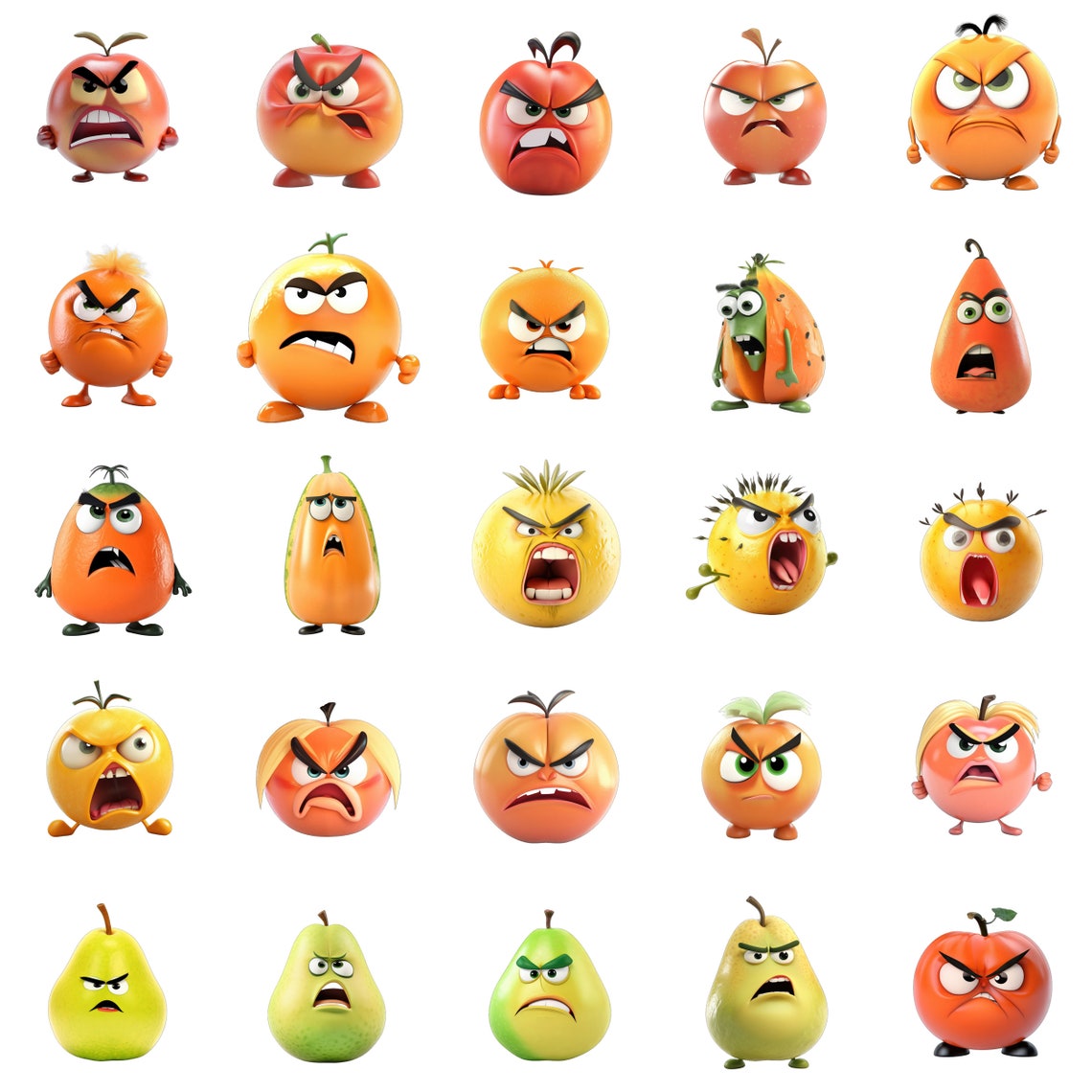 Angry Fruits Clipart: 180 PNG Images for Stickers (digital Download) - Etsy