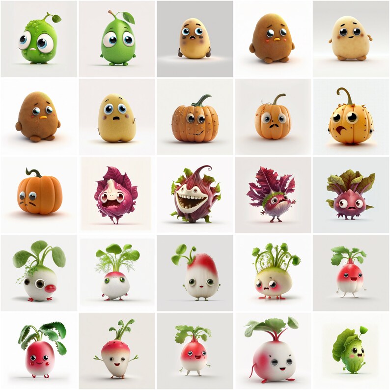 Bundle of 200 Funny Vegetable Images With No Background and Shadow ...