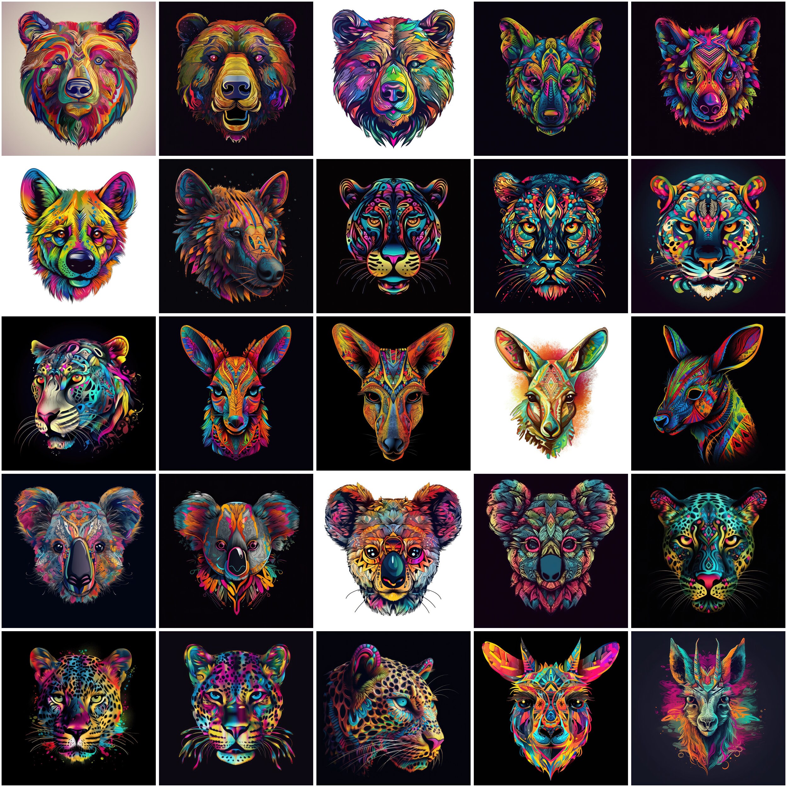 Cute Animal Heads Bundle 120 High-quality, Multicolored Vector Images ...