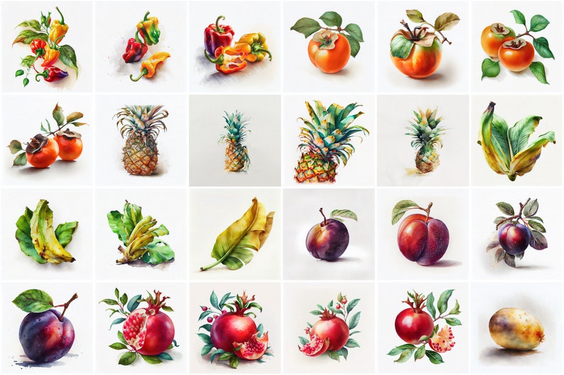 Watercolor Fruits & Vegetables Clipart Bundle: 570+ Images for ...