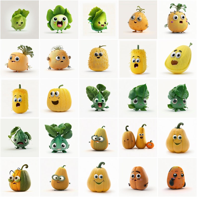 Bundle of 200 Funny Vegetable Images With No Background and Shadow ...