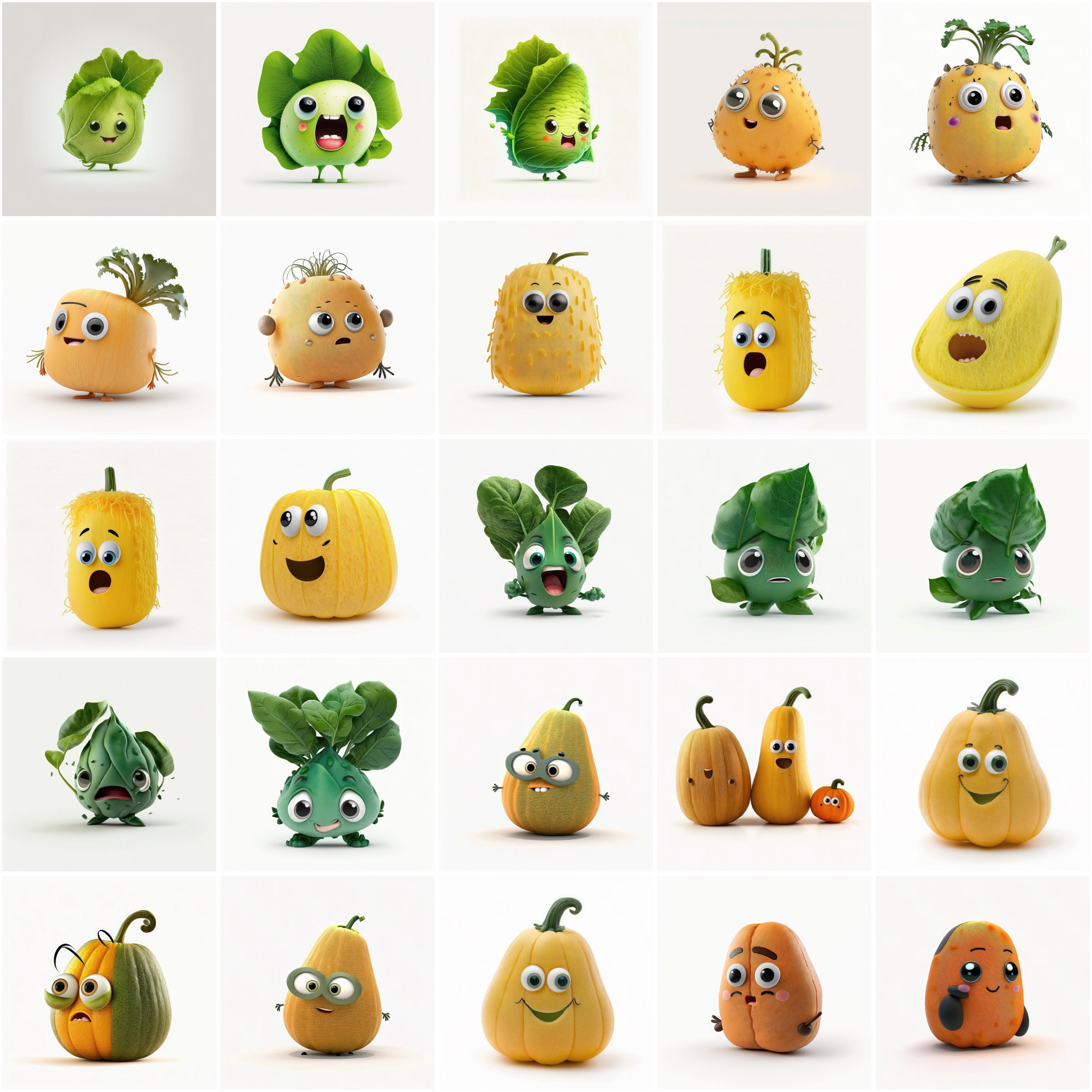 Bundle of 200 Funny Vegetable Images With No Background and Shadow ...