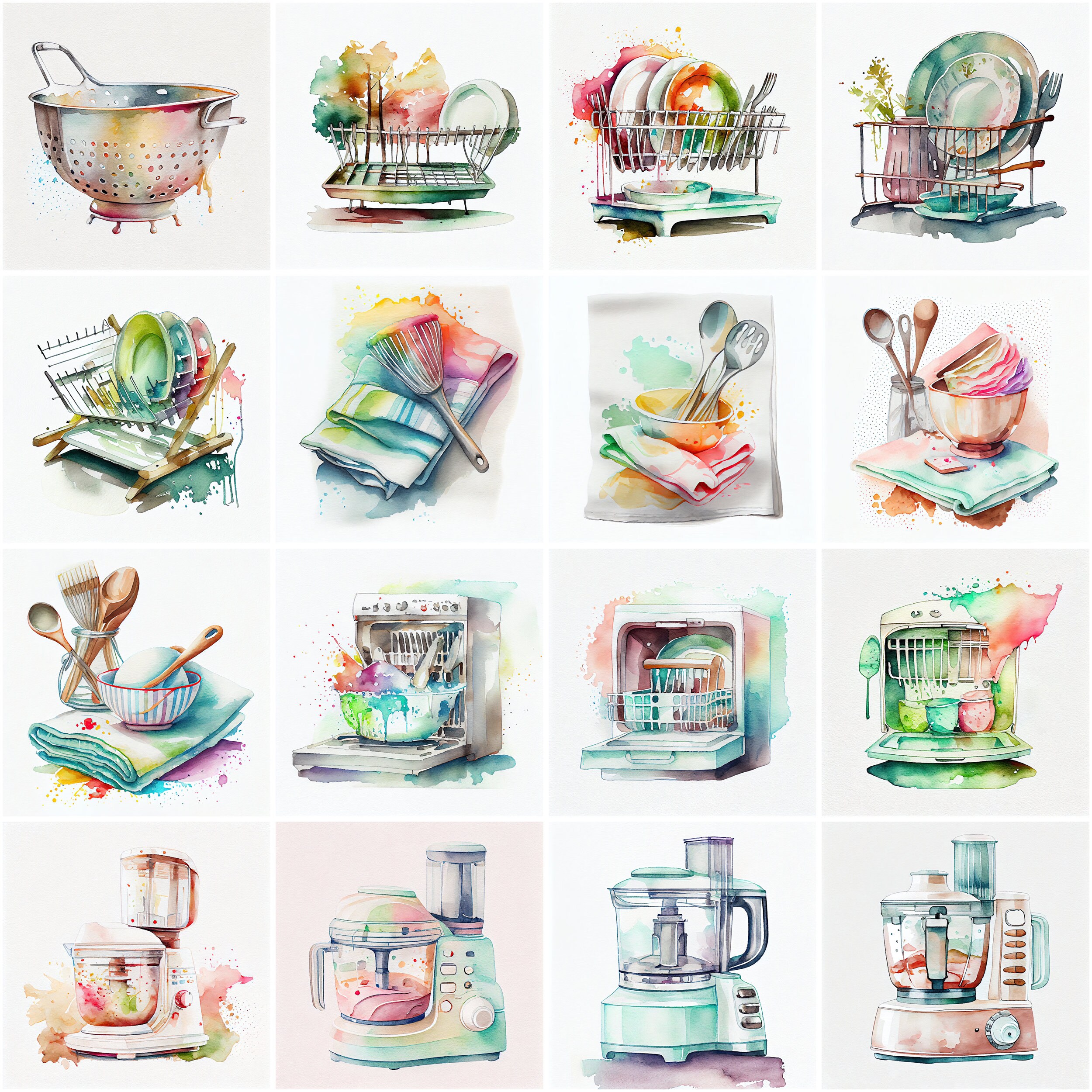 Kitchen Watercolor Appliance Bundle Clipart: 130 High-quality Images ...