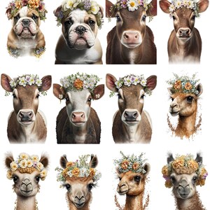 Floral-crowned Animals. Baby Room Wall Art. Transparent PNG Watercolor ...