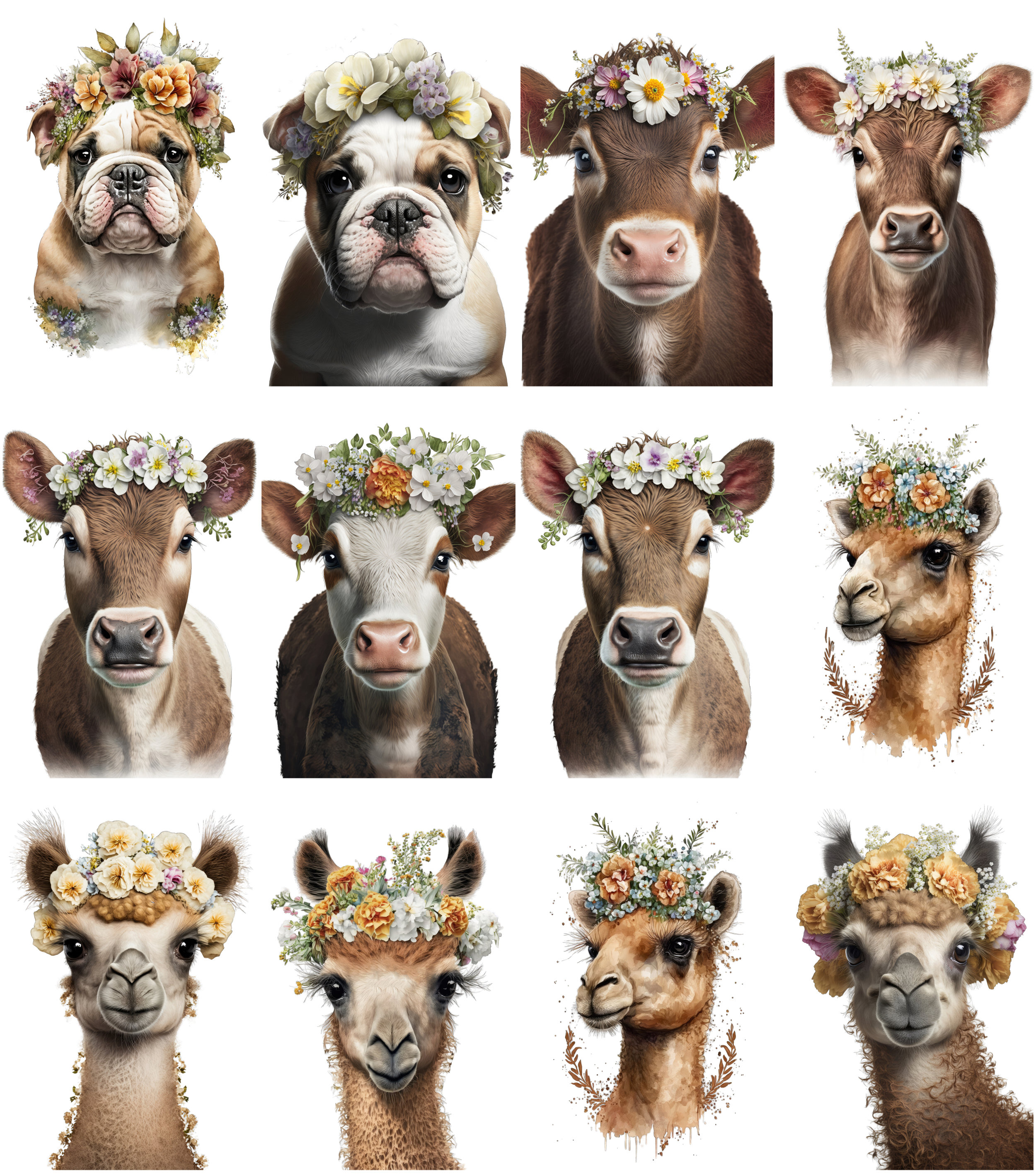 Floral-crowned Animals. Baby Room Wall Art. Transparent PNG - Etsy