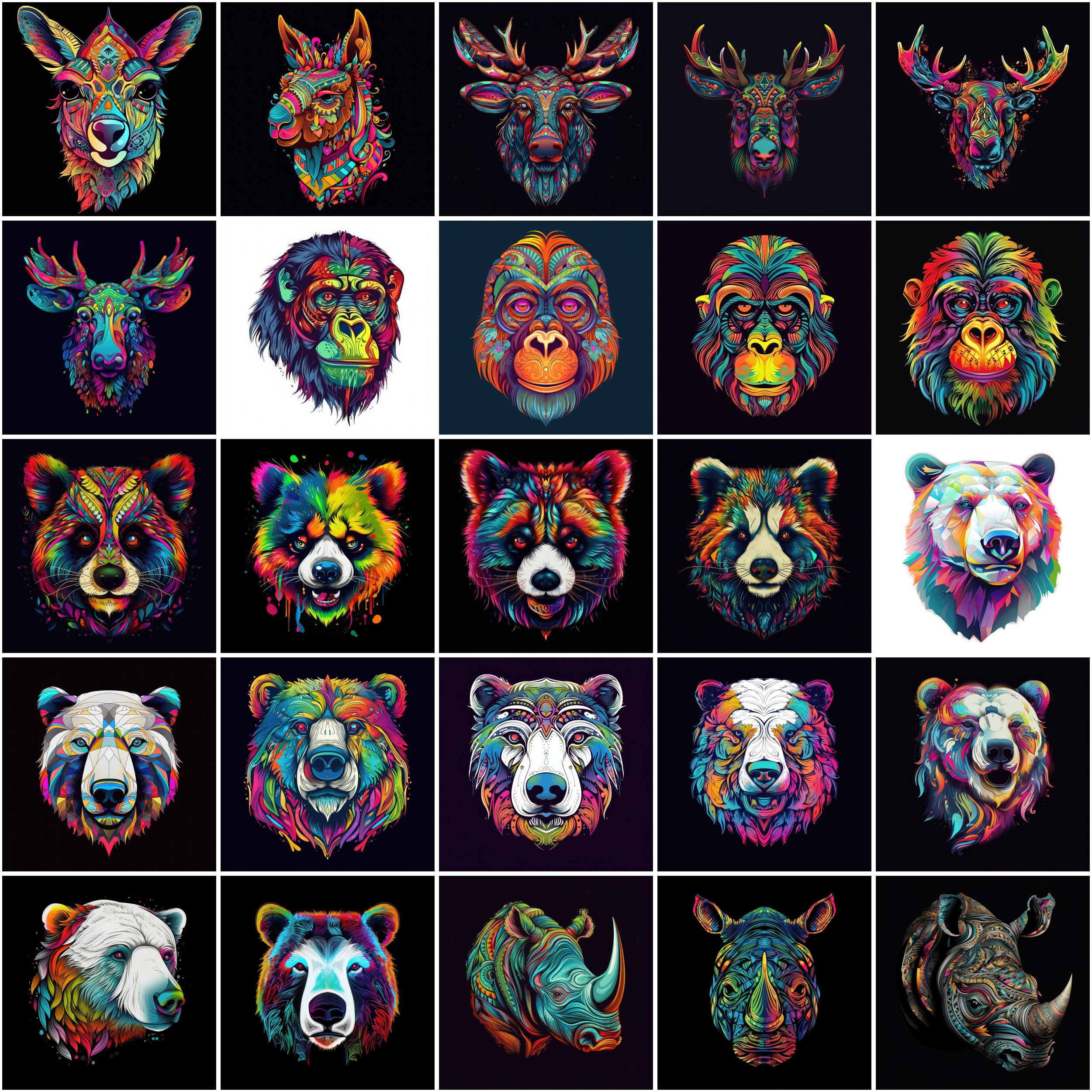 Cute Animal Heads Bundle 120 High-quality, Multicolored Vector Images ...