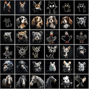 500 Chalk Animal Illustrations - High-resolution JPG, Commercial ...