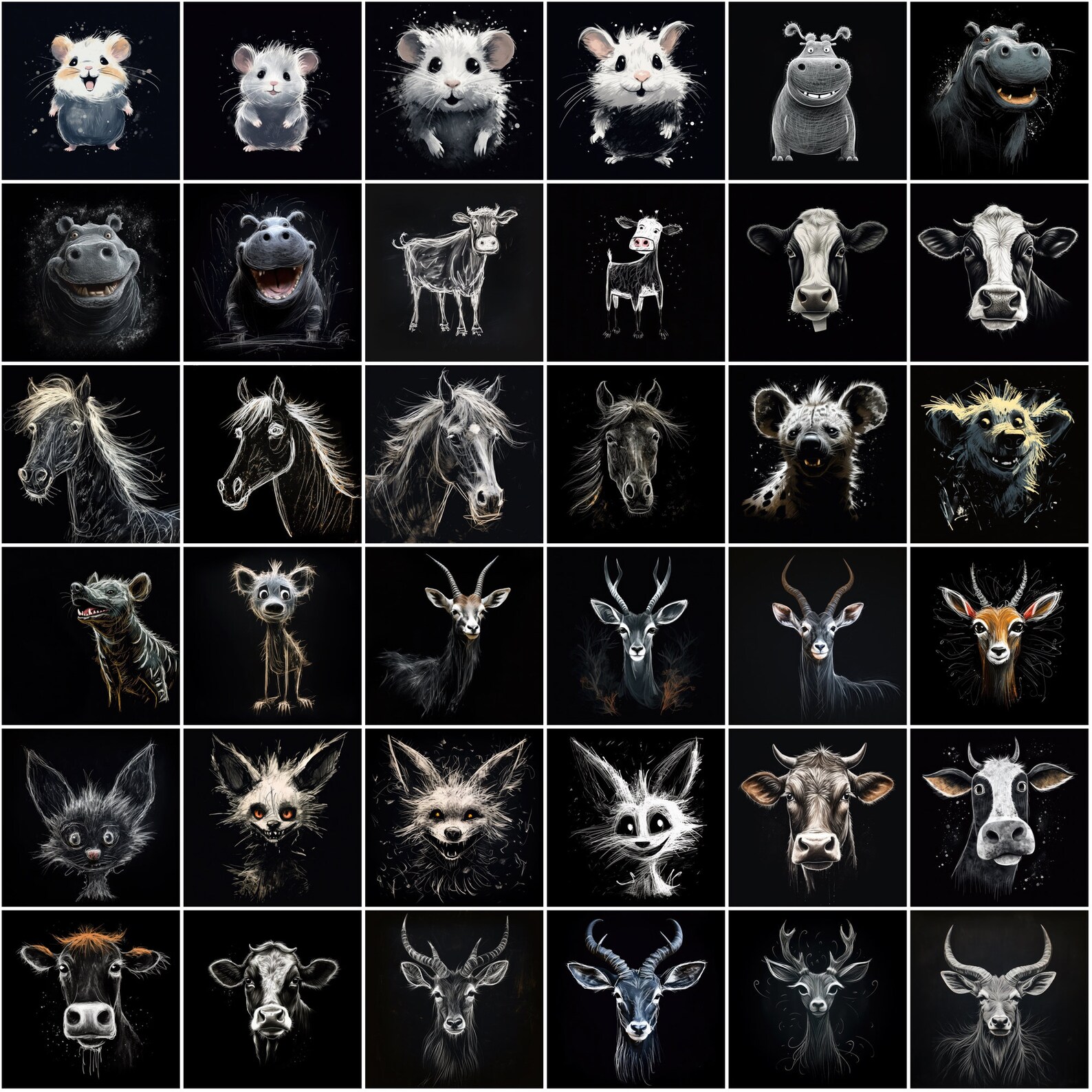 500 Chalk Animal Illustrations - High-resolution JPG, Commercial ...