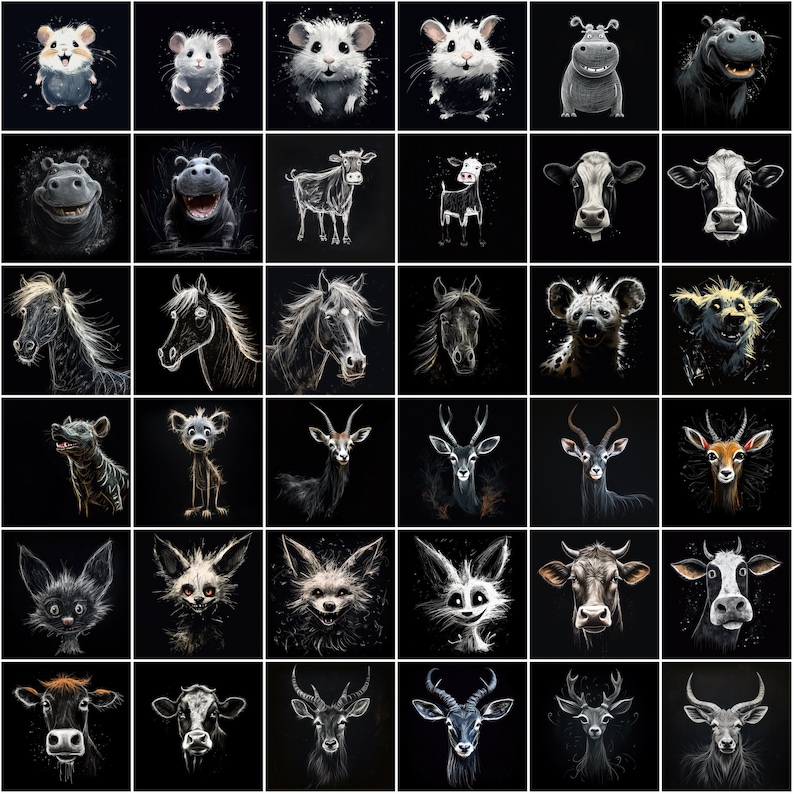 500 Chalk Animal Illustrations - High-resolution JPG, Commercial ...
