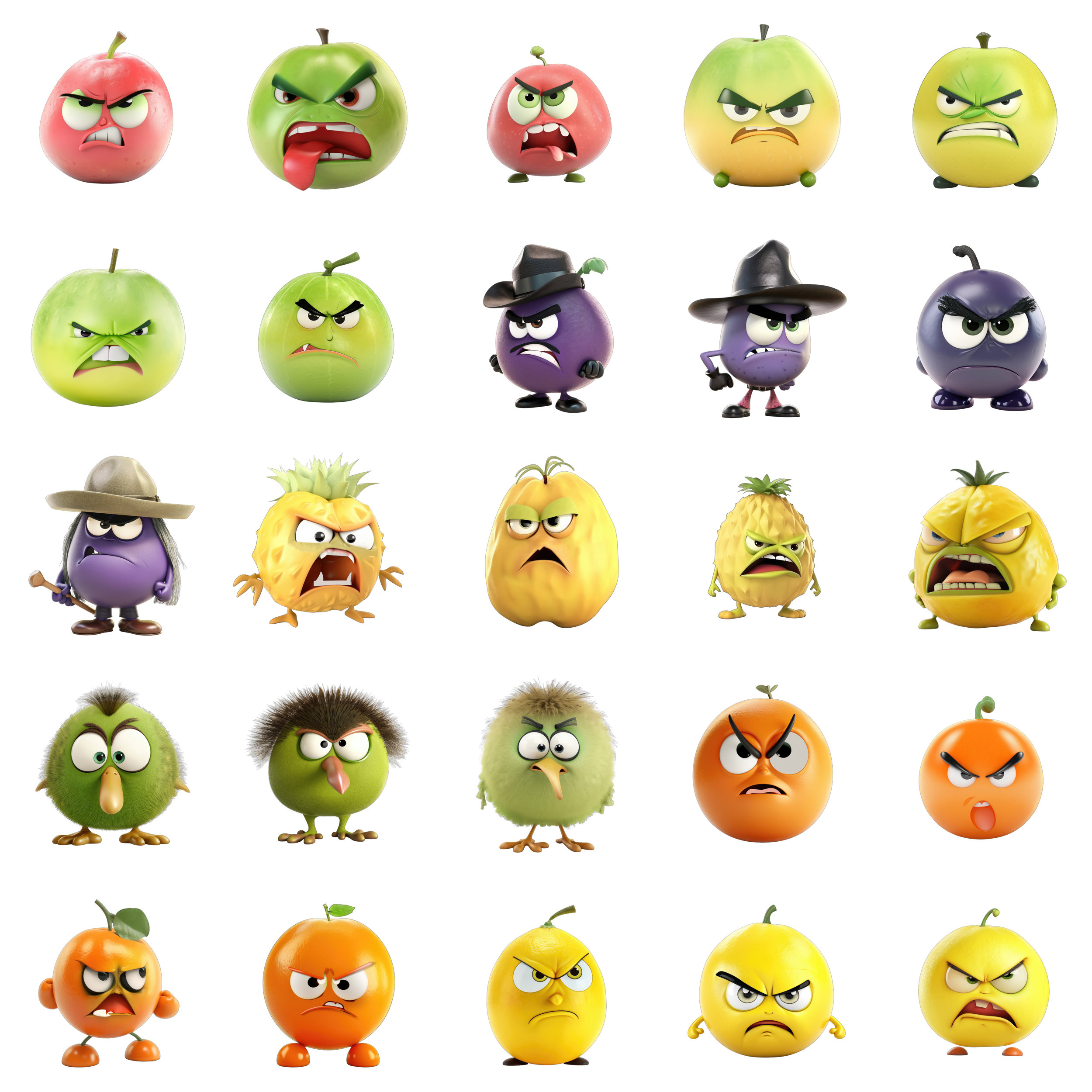Angry Fruits Bundle 180 Transparent PNG Images for Digital Design, Clip ...