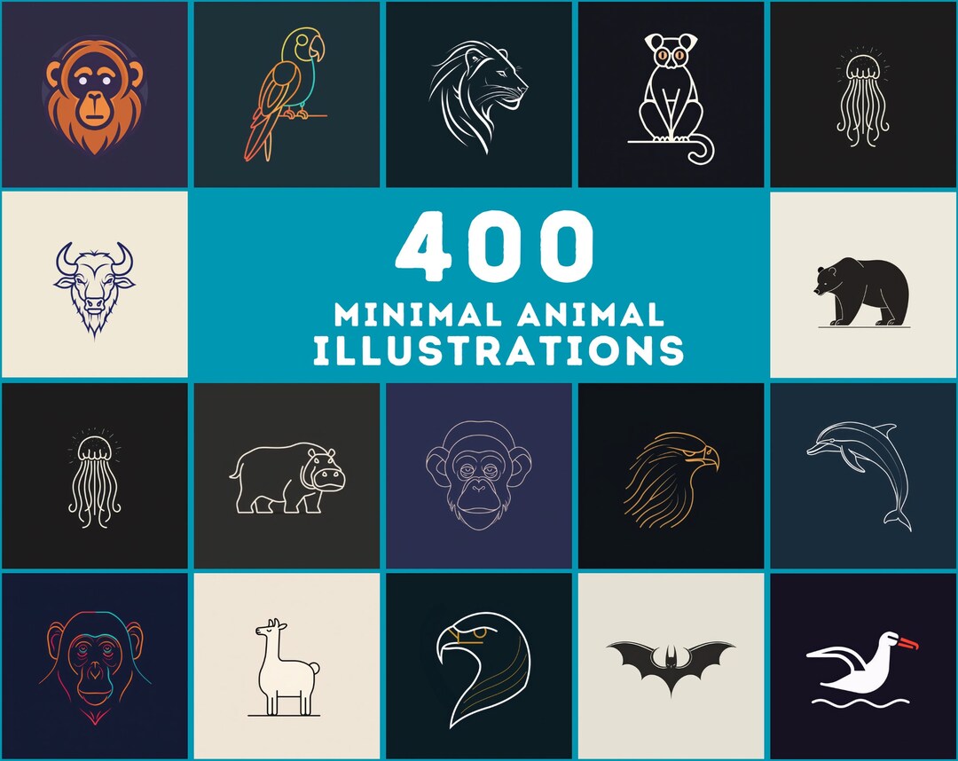 400 Minimal Animal Illustrations | Simple Lineart Designs - Etsy