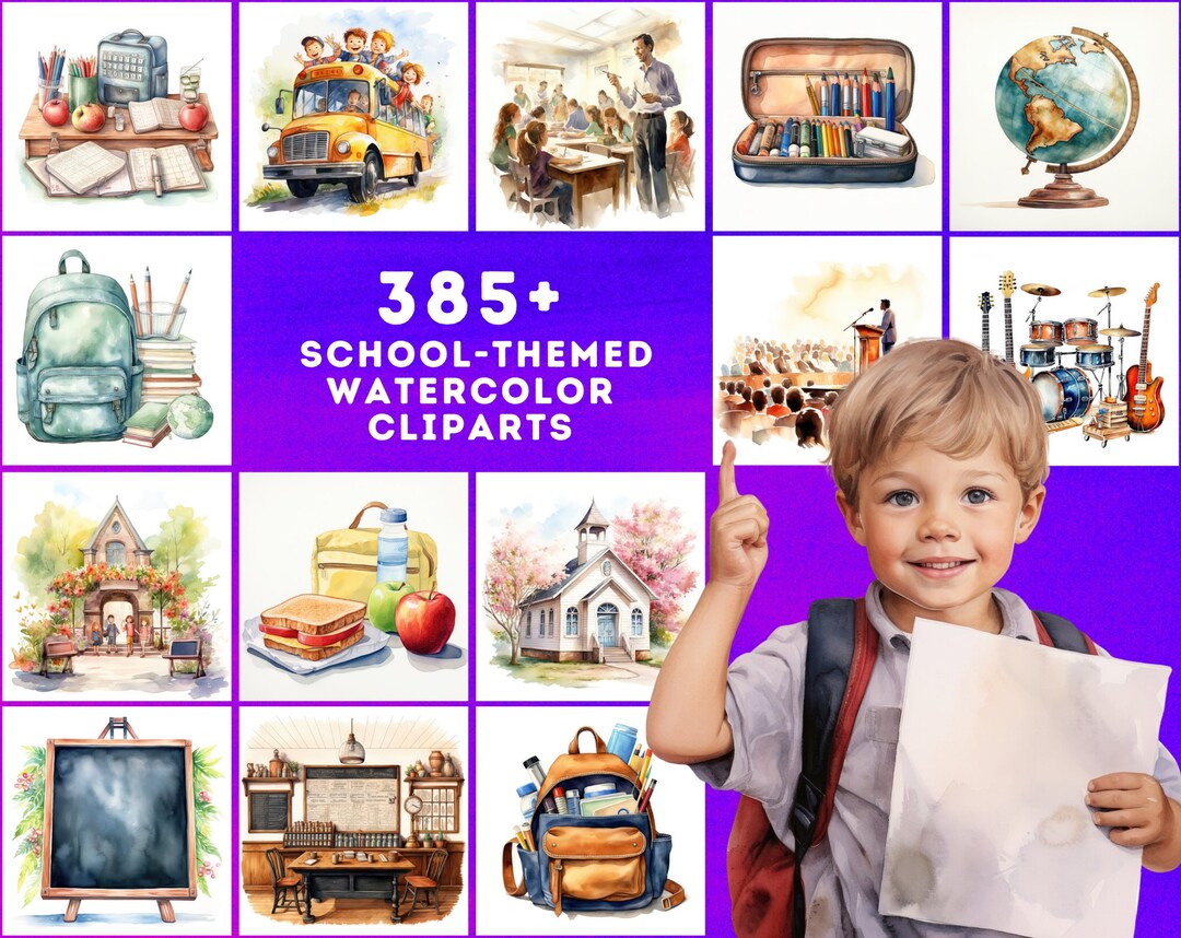School Watercolor Clipart: Back to School Mega Bundle (385 PNG) - Etsy