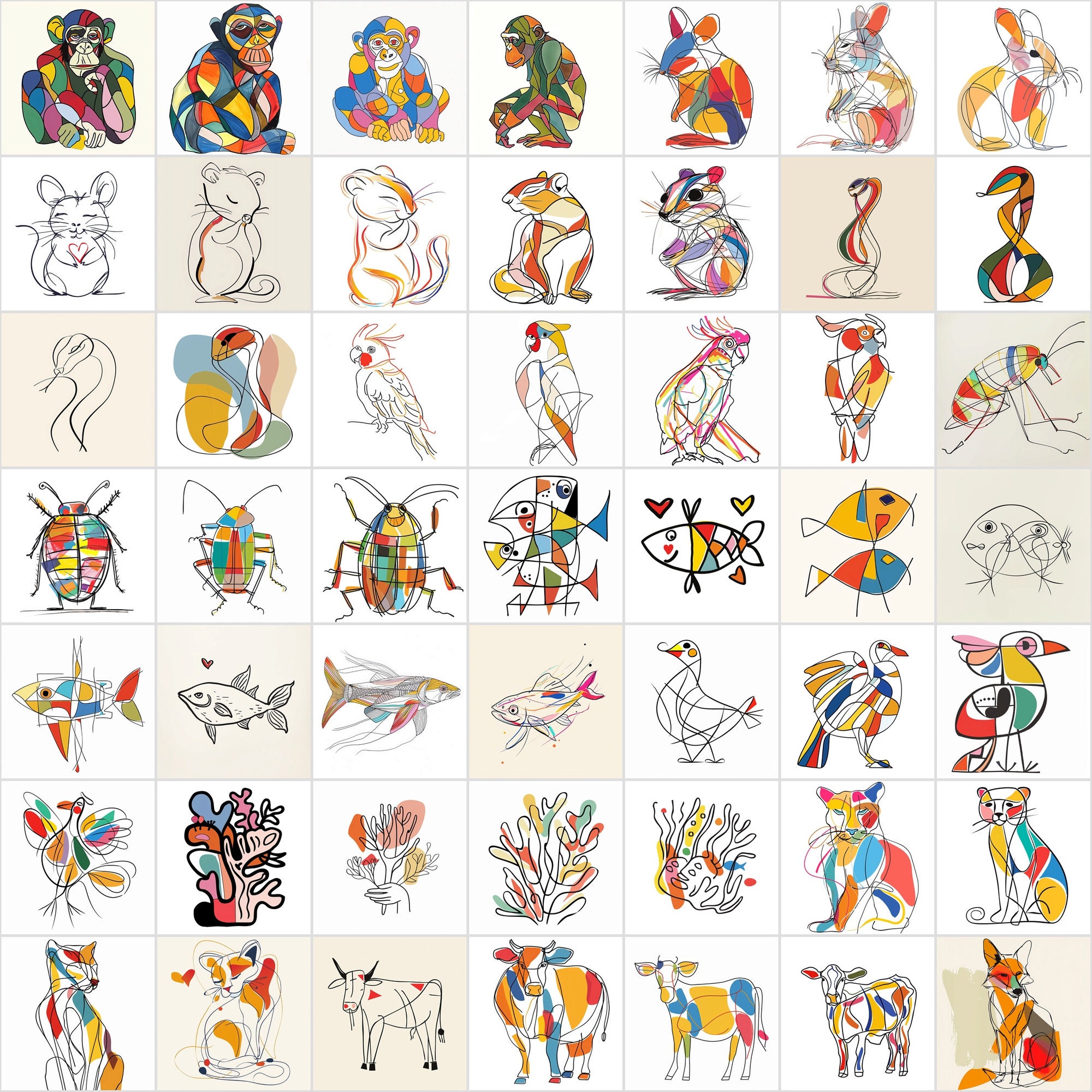 Majestic Animals Reimagined: 570 Line Art Designs With a Splash of ...