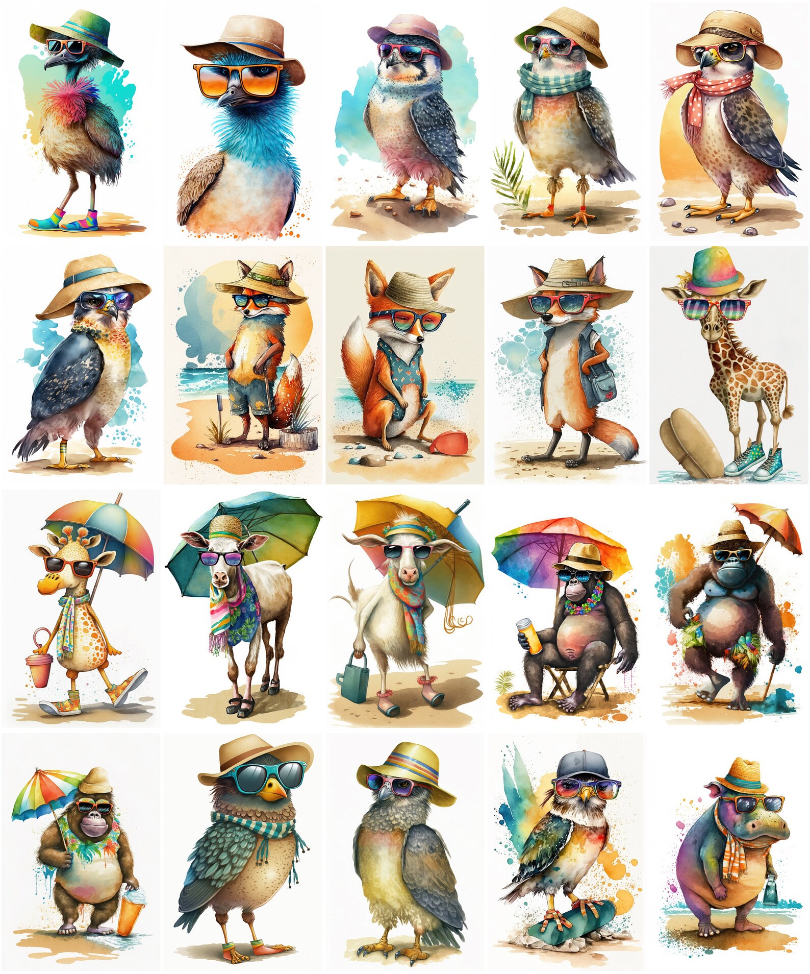 Whimsical Summer Animals Clipart Bundle - 120 Cute Animal Images With ...