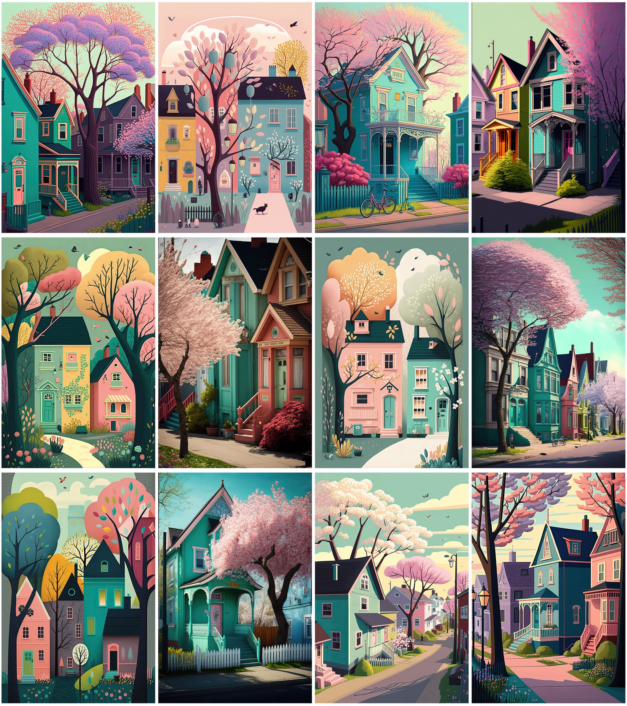 Neighbourhood Houses Backgrounds Set of 100 Images for - Etsy