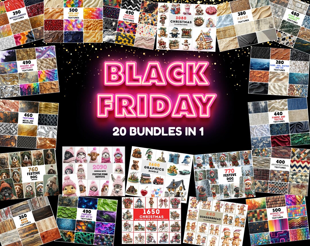 Black Friday Mega Bundle: 20 Graphic Design Illustration & Texture Sets ...