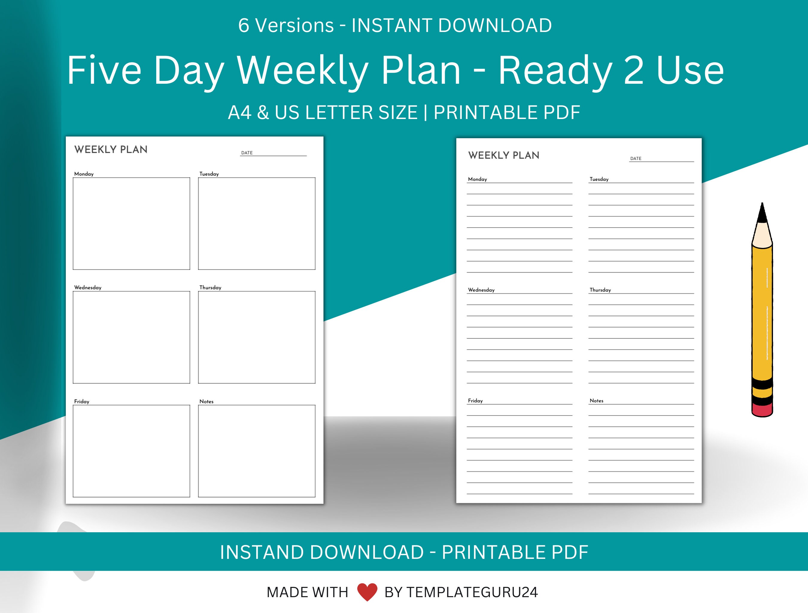Five Day Weekly Planner | Printable | Student Planner | Weekly Planner ...