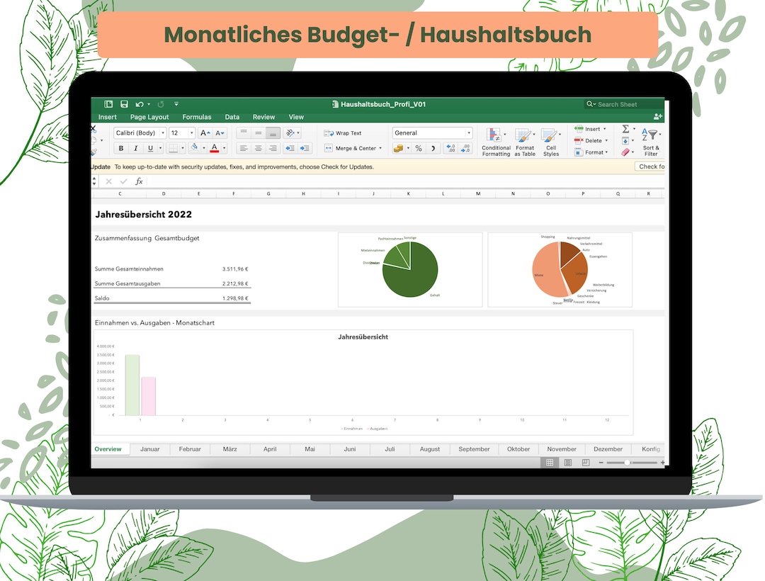 Haushaltsbuch Excel Vorlage bzw. Template | Monatliches Tracking für Einnahmen & Ausgaben ...