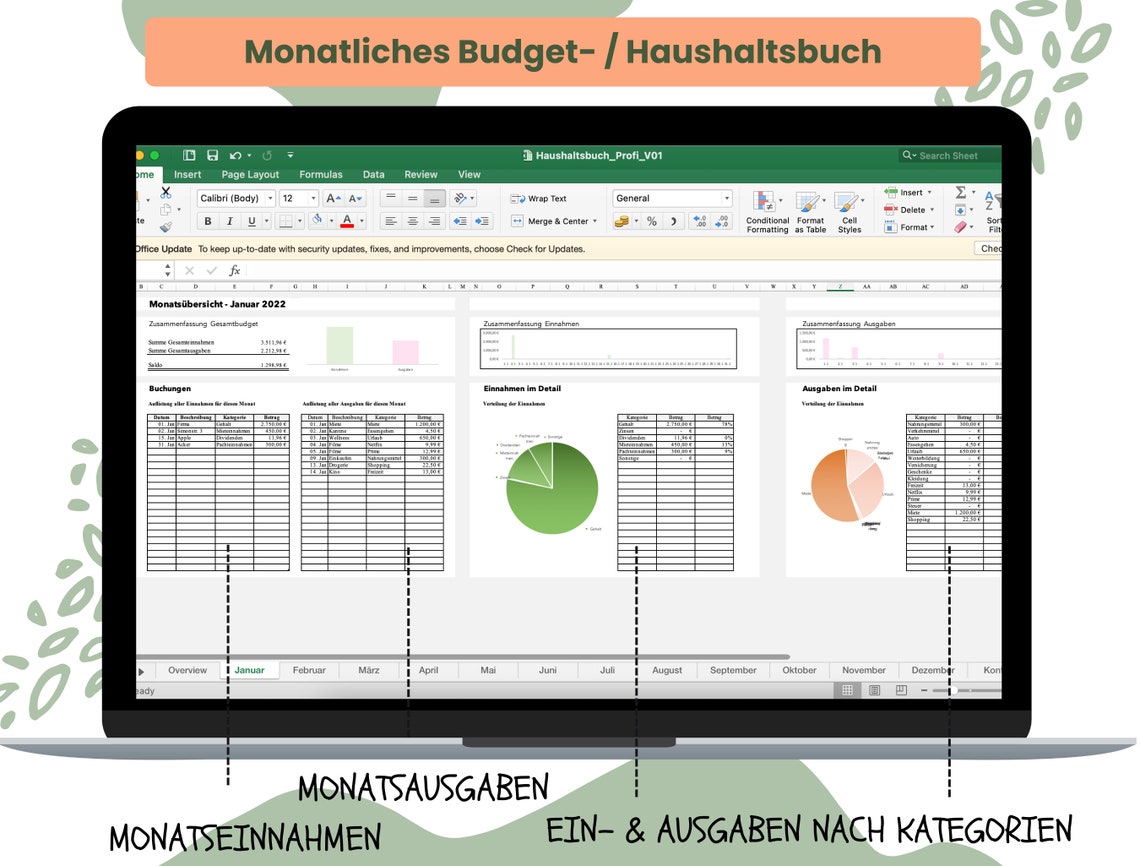 Haushaltsbuch Excel Vorlage bzw. Template | Monatliches Tracking für ...