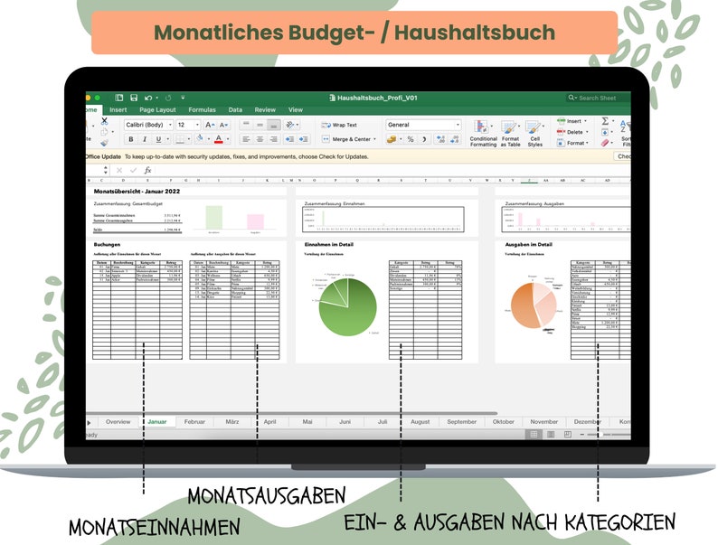 Haushaltsbuch Excel Vorlage bzw. Template | Monatliches Tracking für Einnahmen & Ausgaben ...