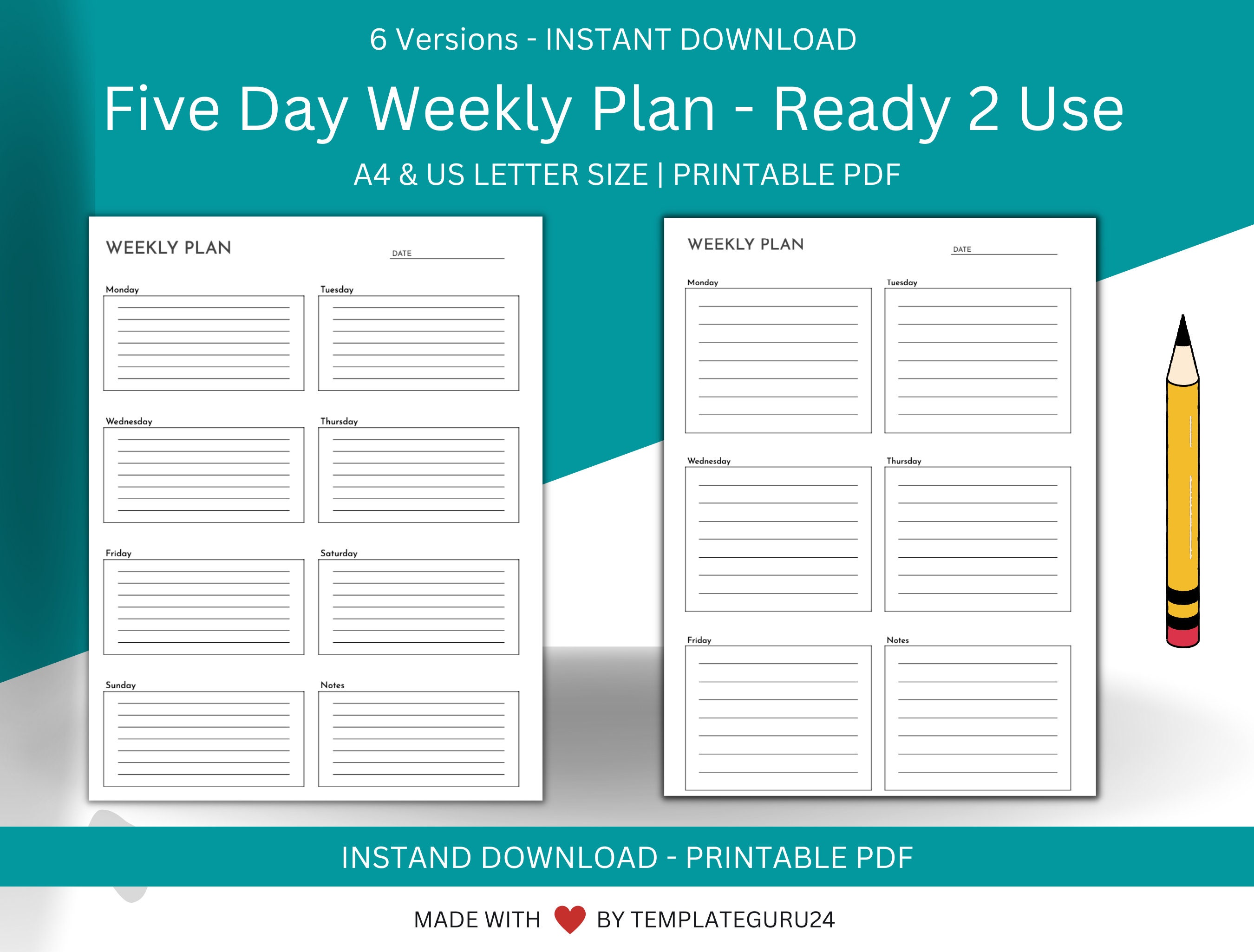 Five Day Weekly Planner | Printable | Student Planner | Weekly Planner ...
