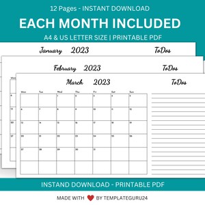 2023 Monthly Calendar With Notes & Todos, Printable Calendar Template ...