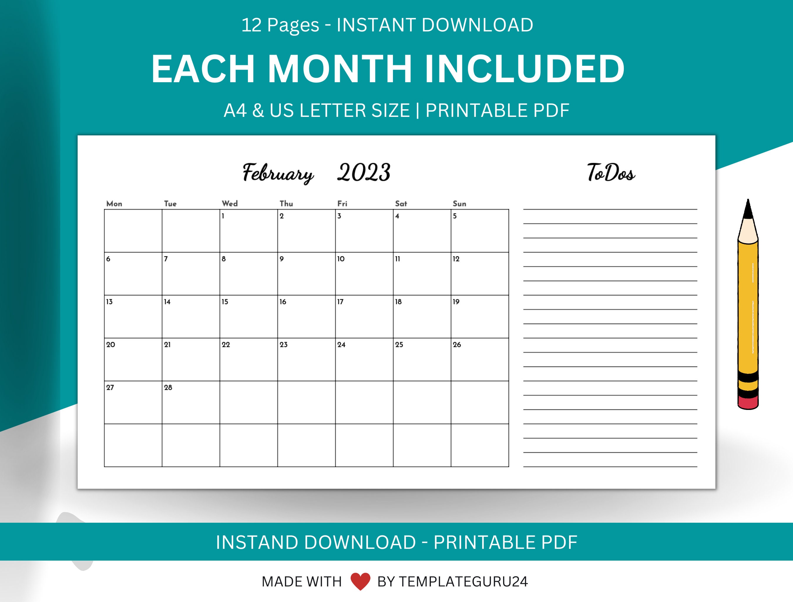 2023 Monthly Calendar With Notes & Todos, Printable Calendar Template ...
