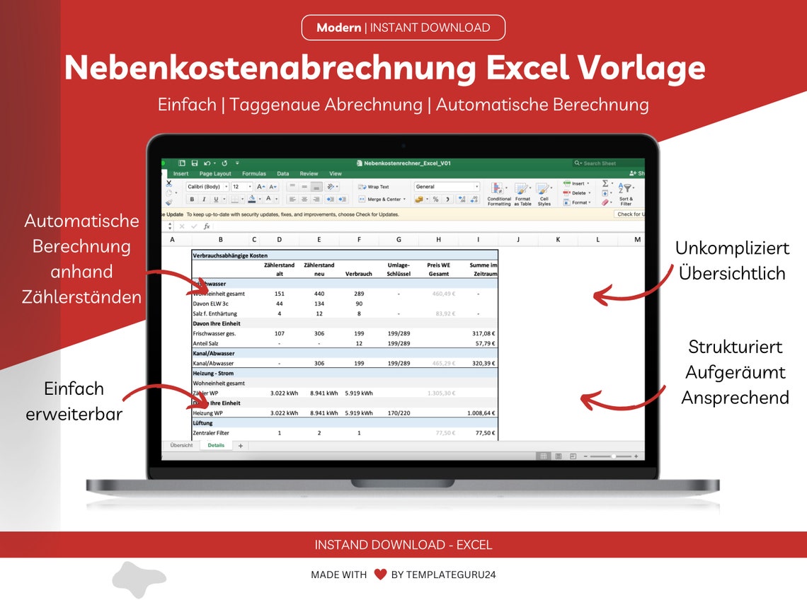 Simple Utility Billing as an Excel Template. for One or More Units ...