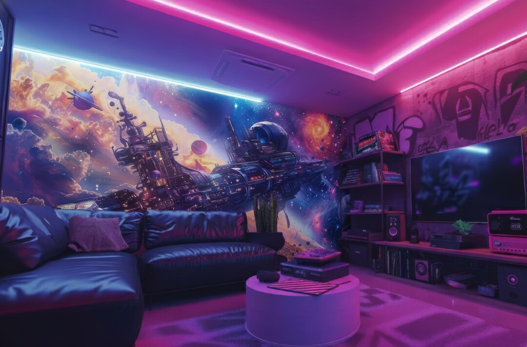 Sci-fi Space Station Wallpaper Mural, Gamer Room Decor - Etsy