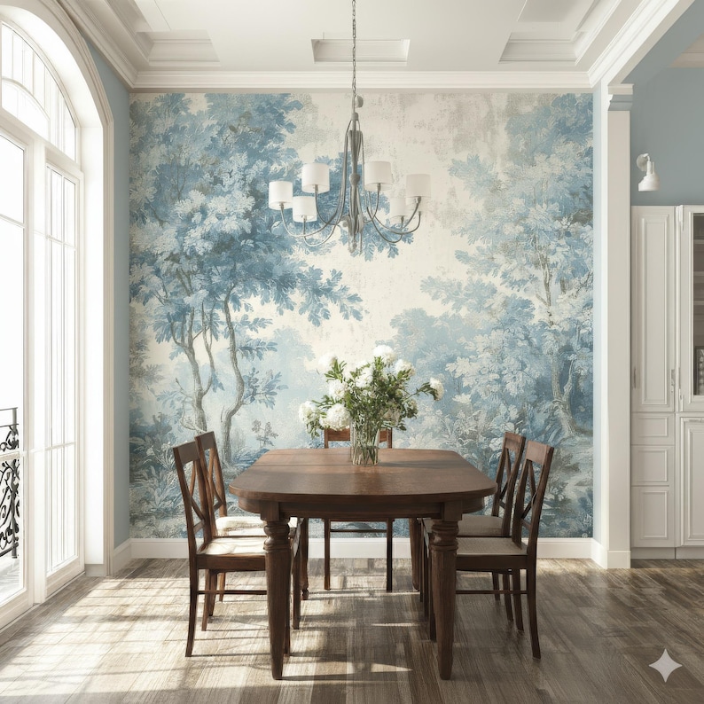 Light Blue Trees Wallpaper Mural: Landscape Woodland Neutral Wall Art ...